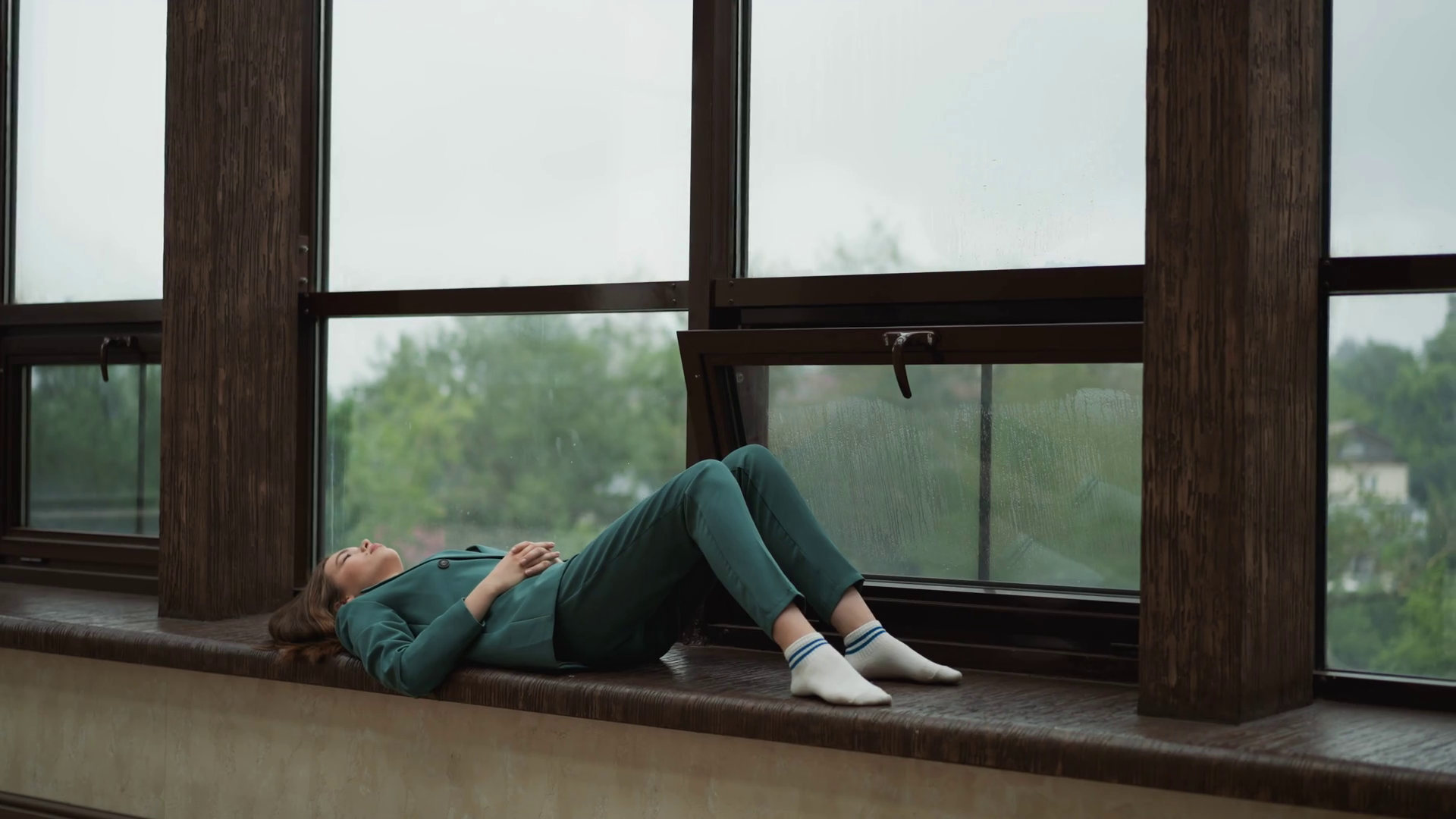 Exhausted Businessperson Lies On Windowsill Stock Footage SBV-348842324 ...