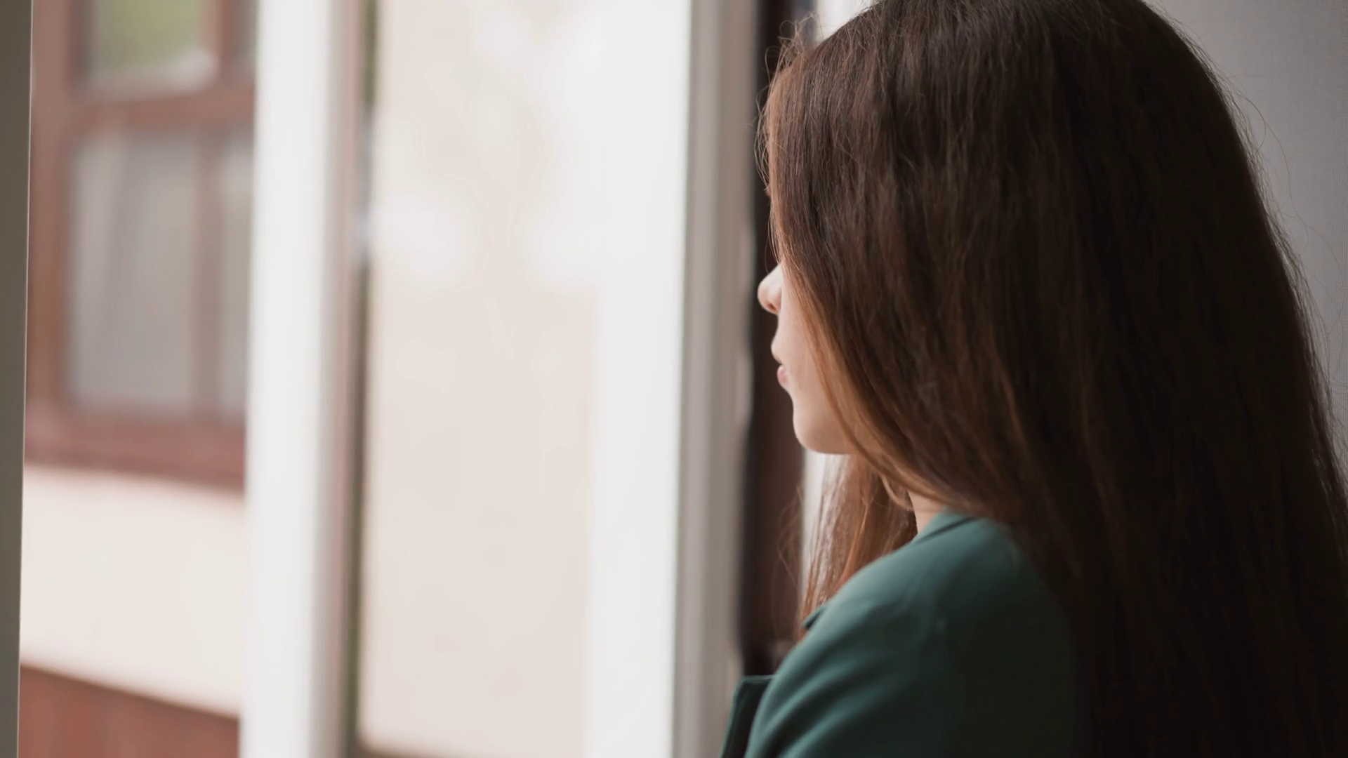 Woman Looks At Rain Falling Steadily Stock Footage SBV-348842353 ...