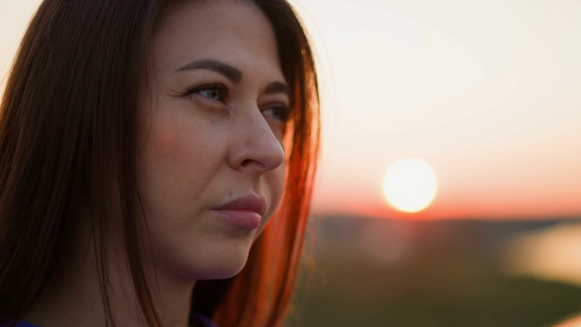 Sorrowful Woman Facial Expression At Sunset Stock Footage SBV-348922840 ...