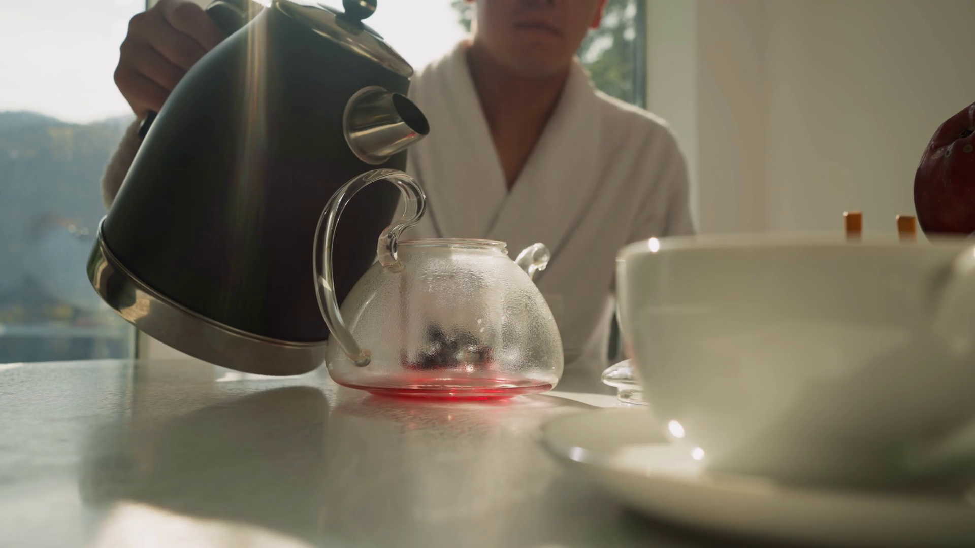 Gentleman Pours Boiling Water Into Teapot Stock Footage SBV-348723886 ...