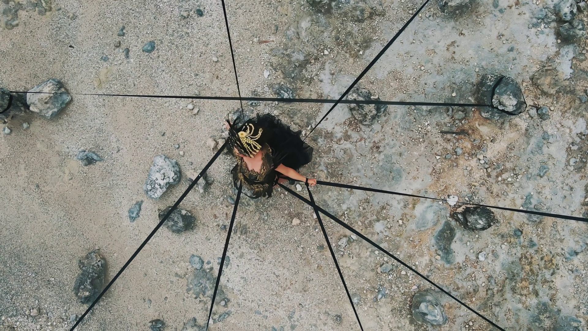 Aerial View Of Isolated Figure In Black Stock Footage SBV-352413268 ...