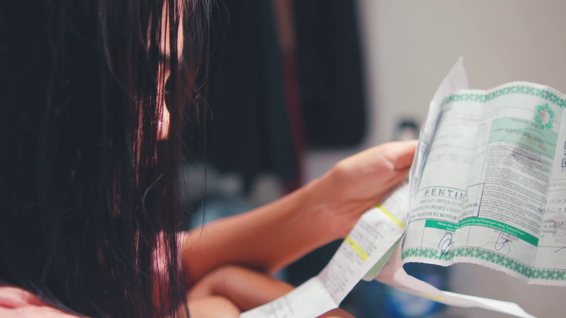 An Asian Woman Is Reading Bills With Sad Stock Footage SBV-348410039 ...