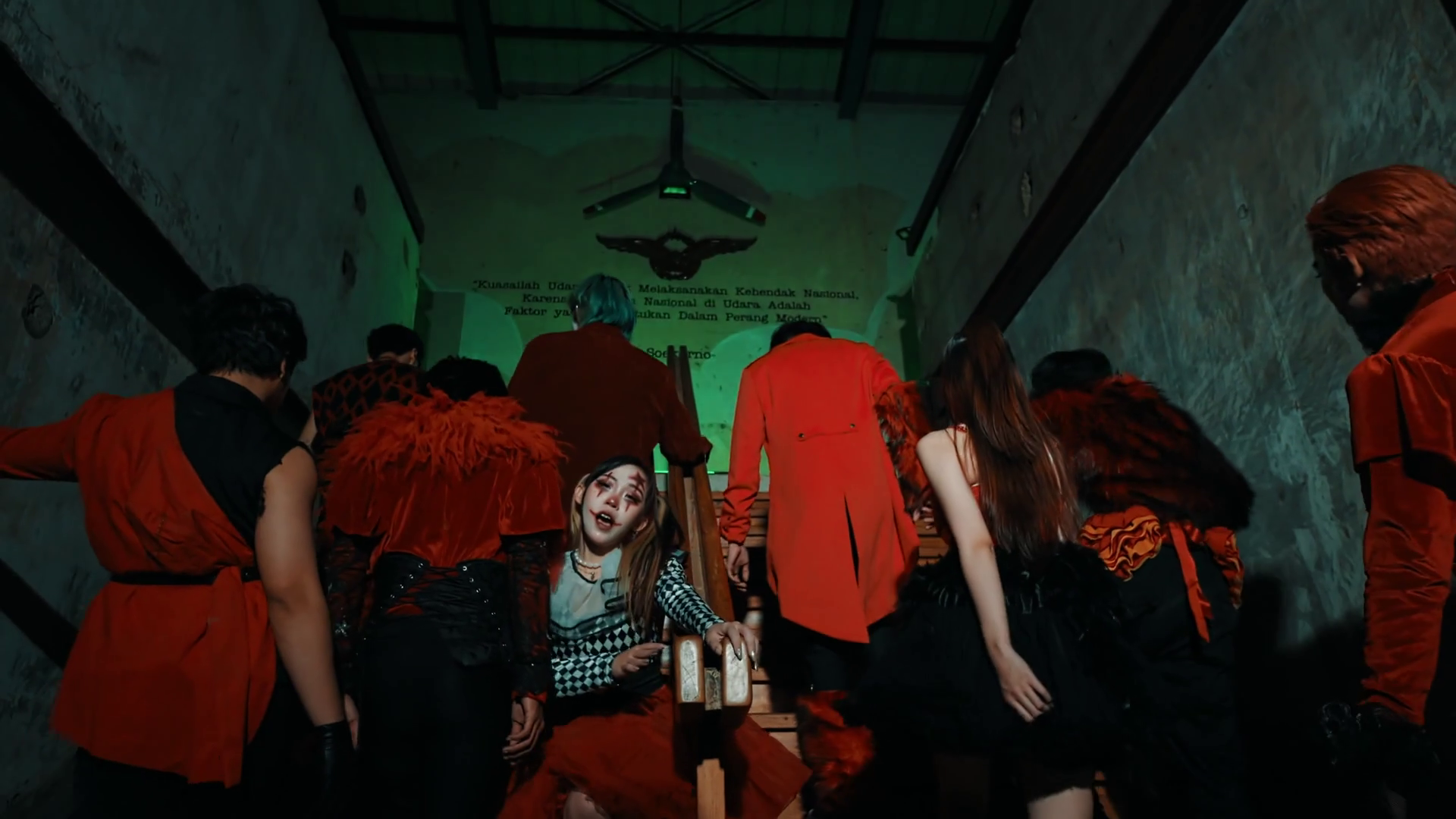 Group Of People In Red Cloaks Ascending Stock Footage SBV-348808623 ...