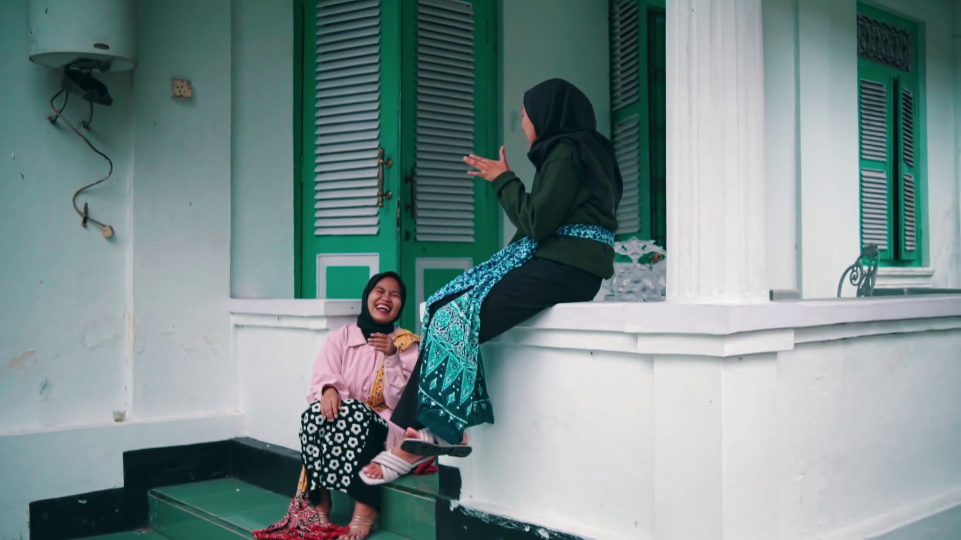 Two Cheerful Muslim Women Sitting Chatting Stock Footage SBV-347766363 ...