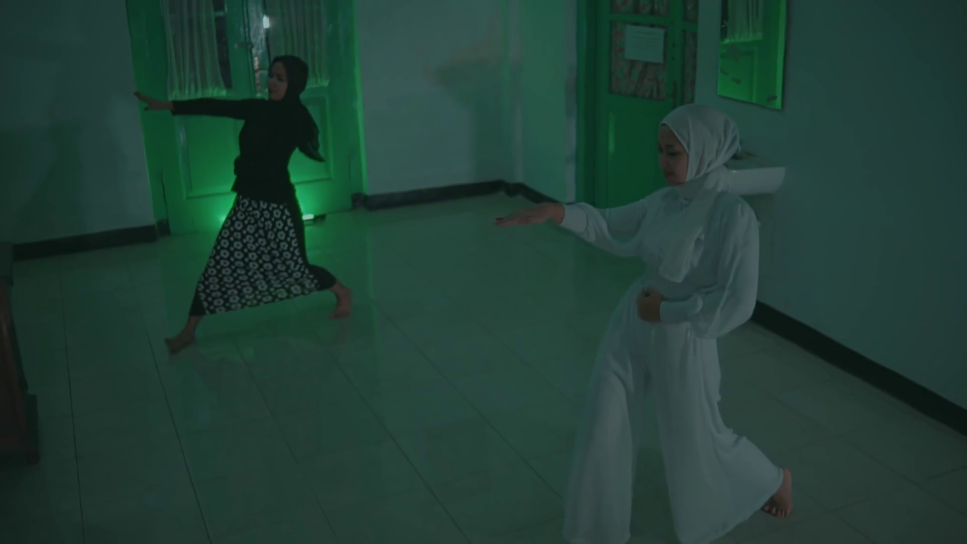 Two Muslim Women Dance Together Very Agilely Stock Footage SBV ...