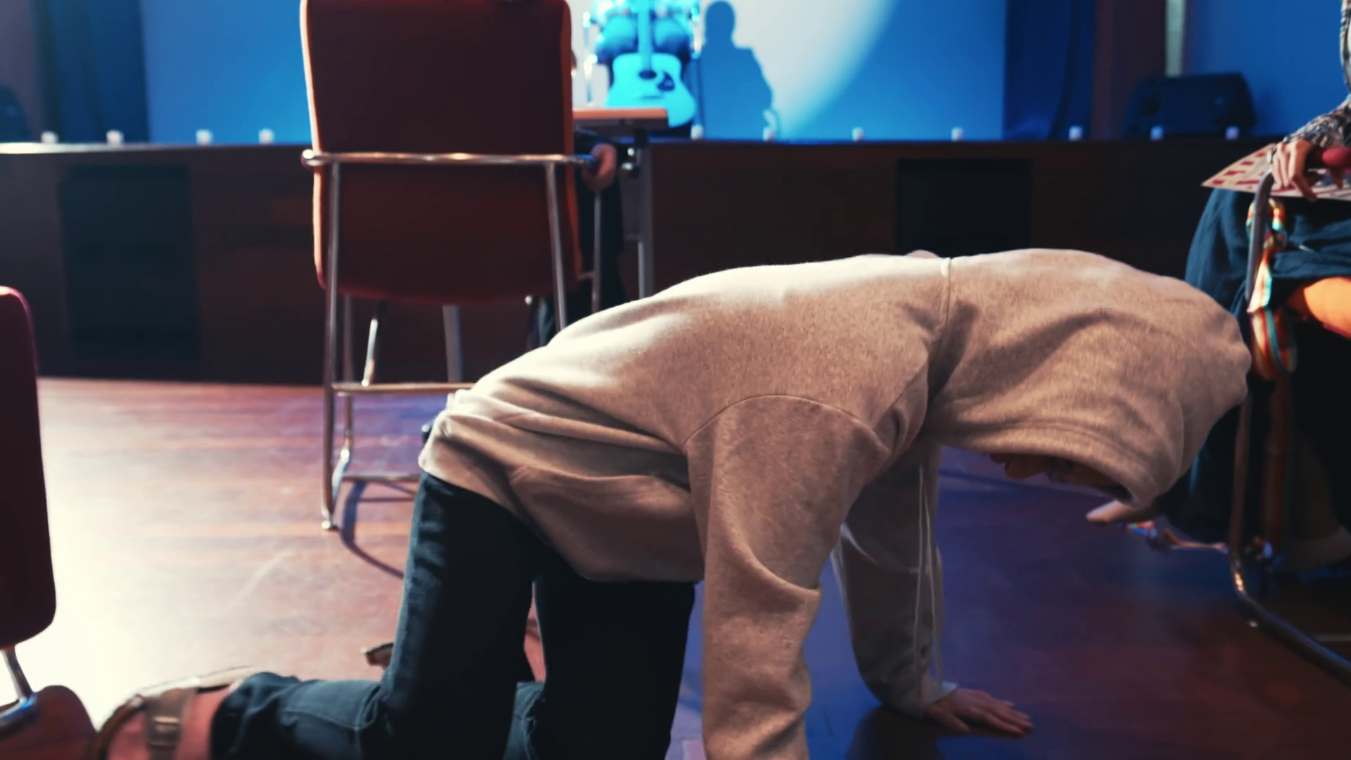 A Woman In Hoodie Runs Off Stage In Stock Footage SBV-348840678 ...