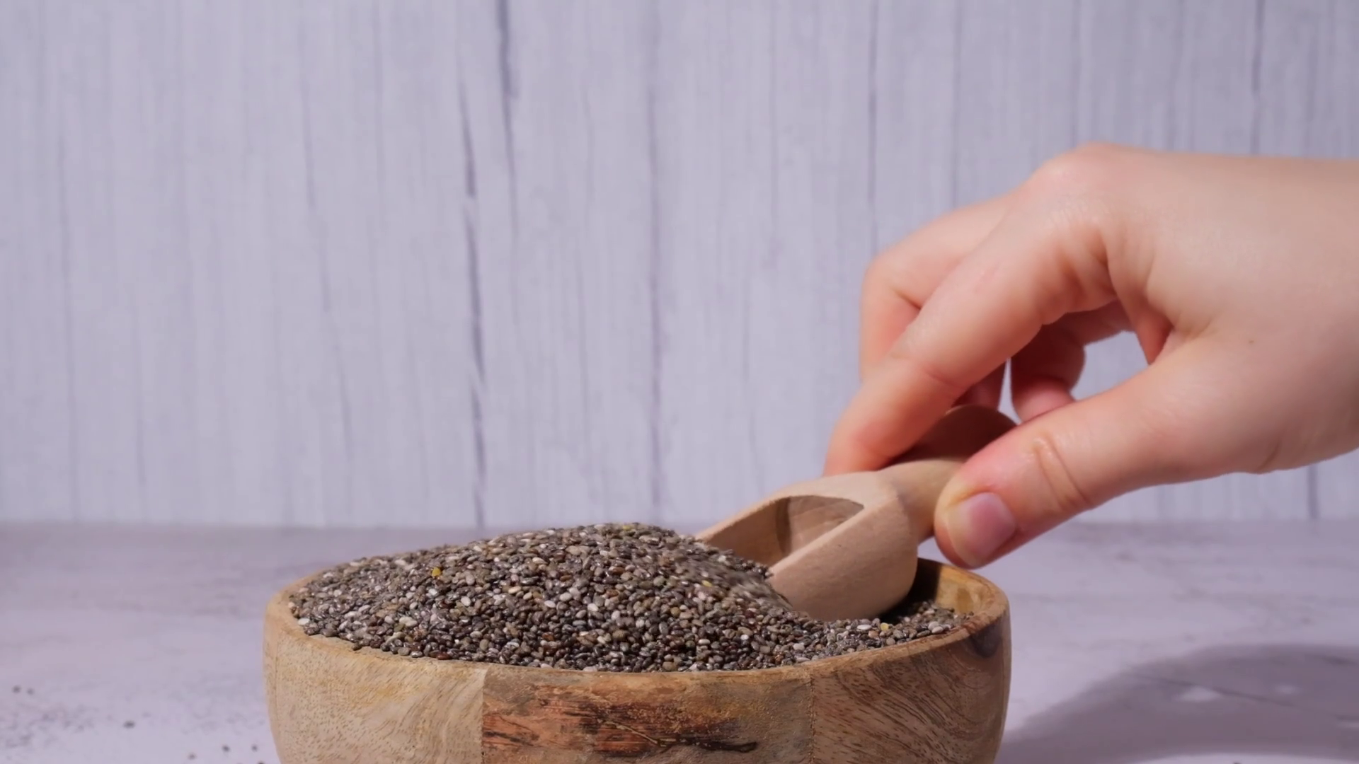 Slow Motion Chia Seeds Fall In Wooden Bowl Stock Footage SBV-347630181 ...