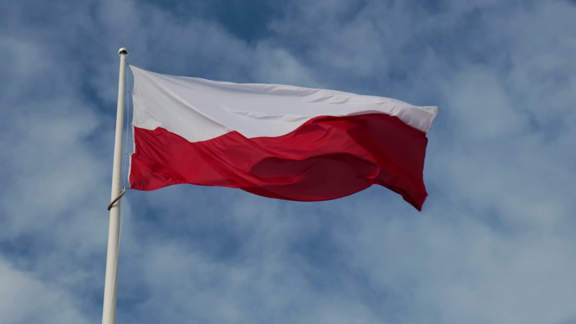 Flag Of Poland Waving In Wind Against Cloudy Stock Footage SBV ...