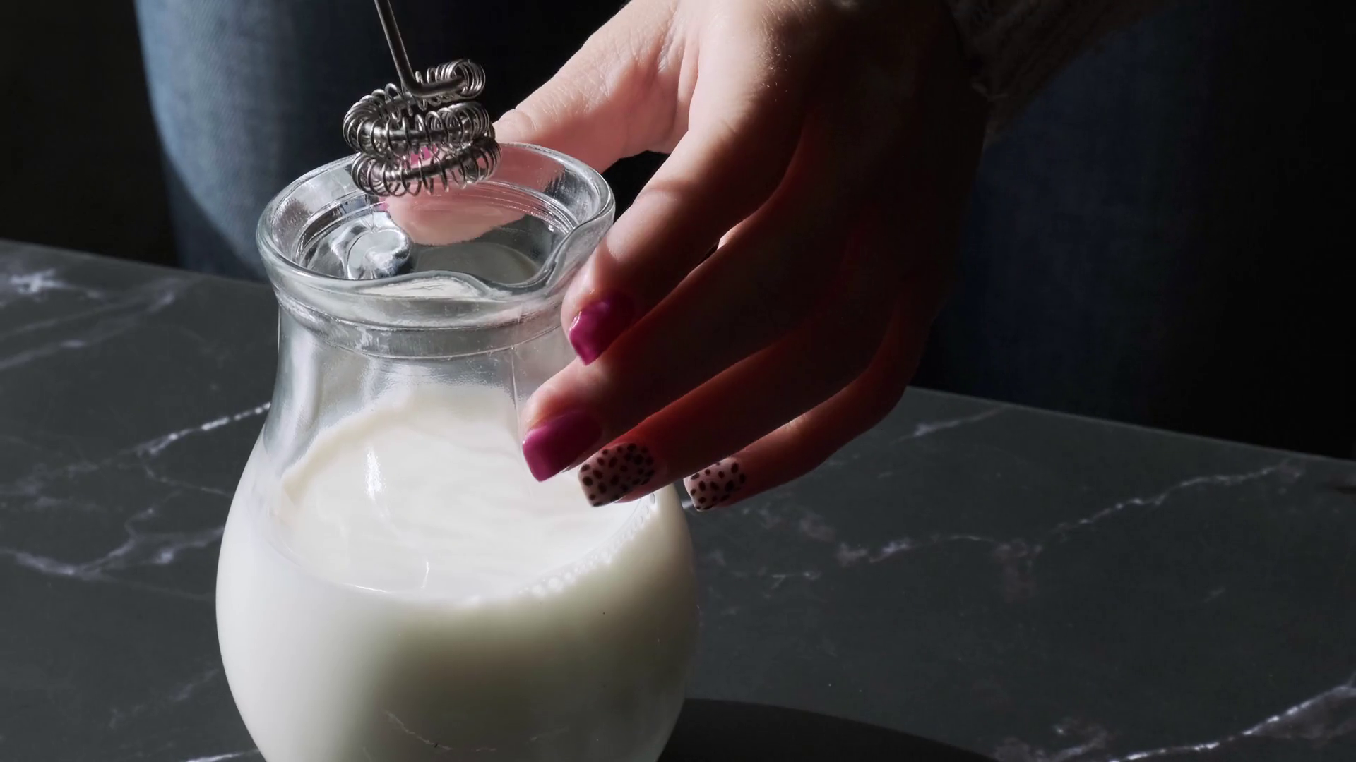 Beat Milk In Mug Using Frother Hand Mixer Stock Footage SBV-348463339 ...