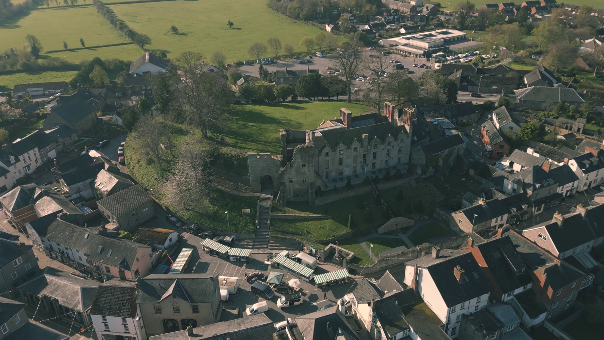 An Aerial View Of Town Of Hay On Wye Wales Uk Stock Footage SBV ...