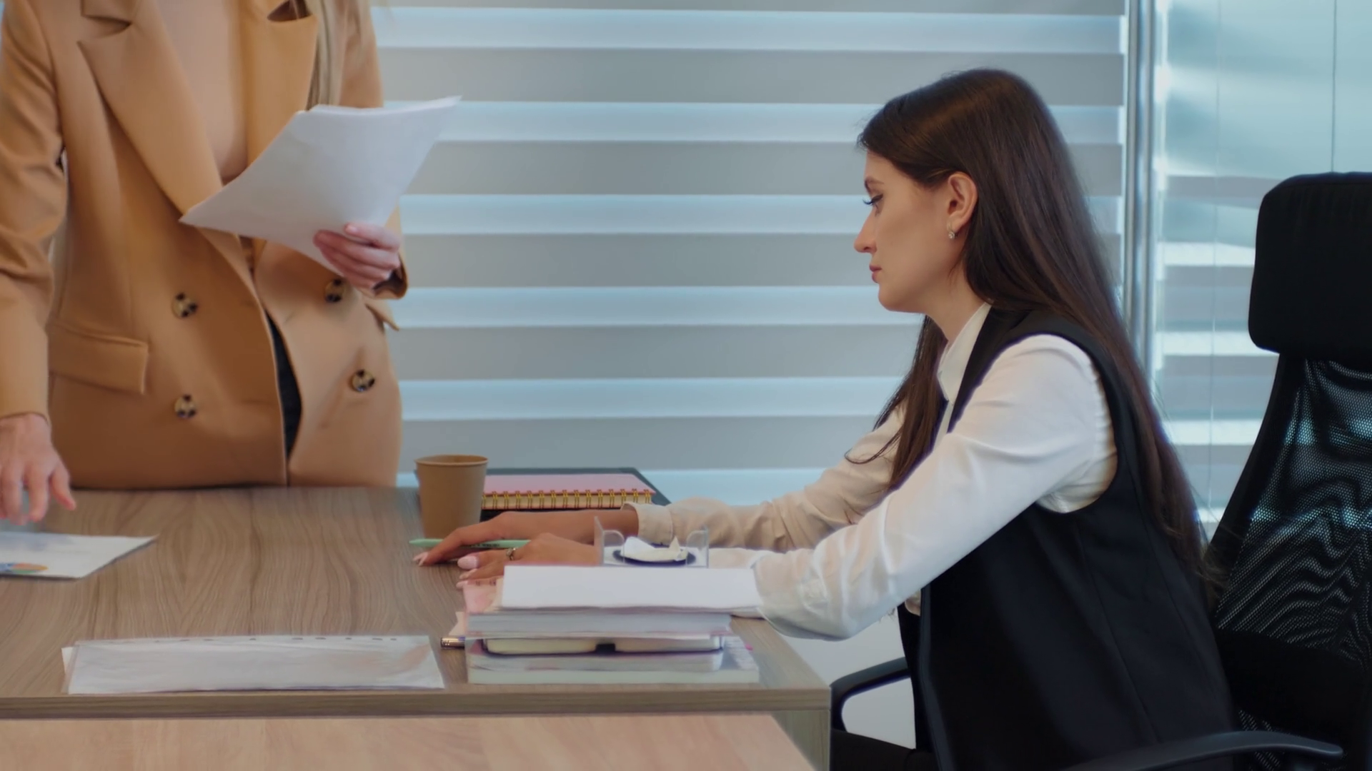 Side View Of Woman Receiving Work During Stock Footage SBV-352050947 ...