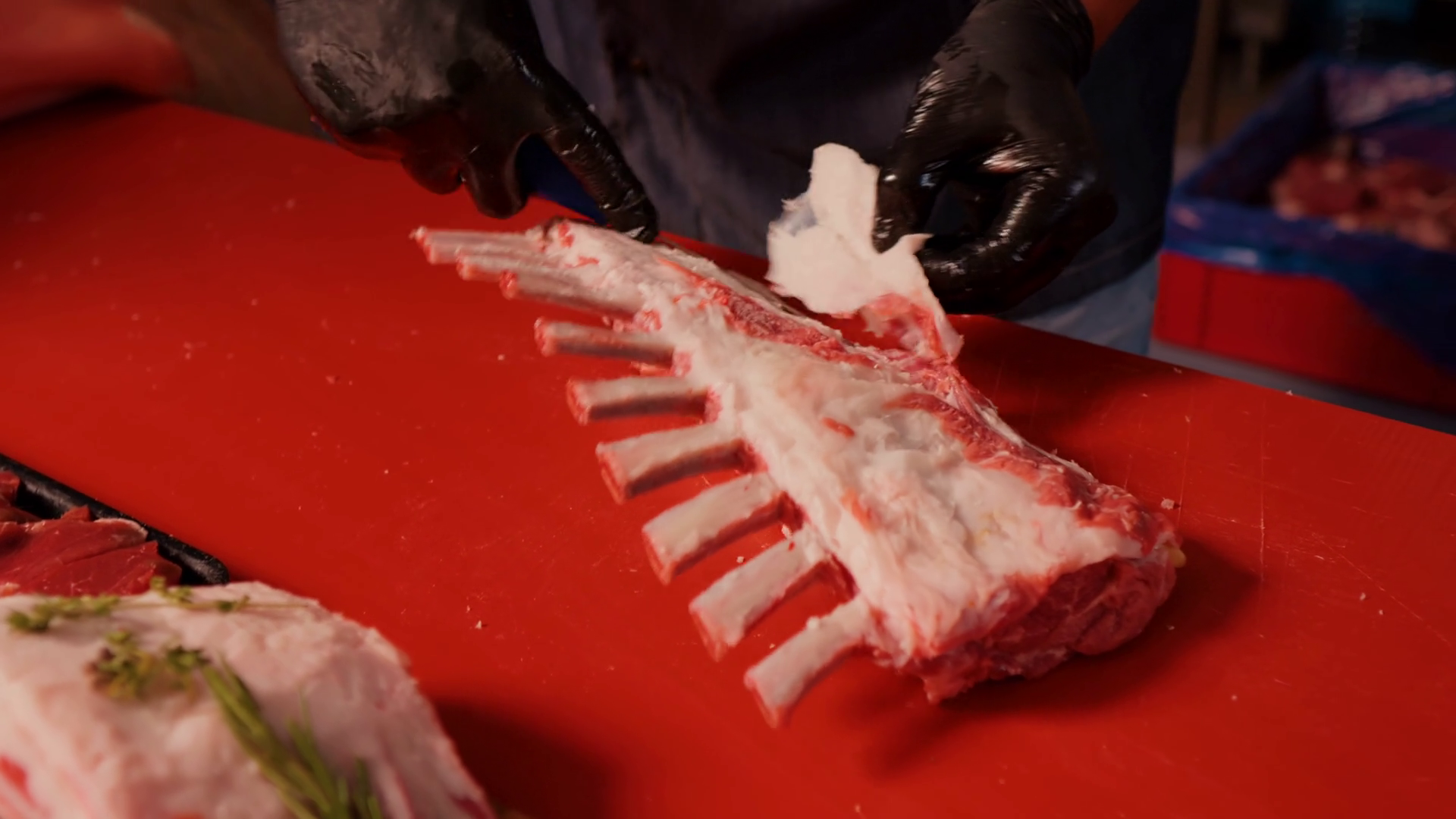 Close-up View Of Butcher Cutting Off Grease Stock Footage SBV-351672838 ...