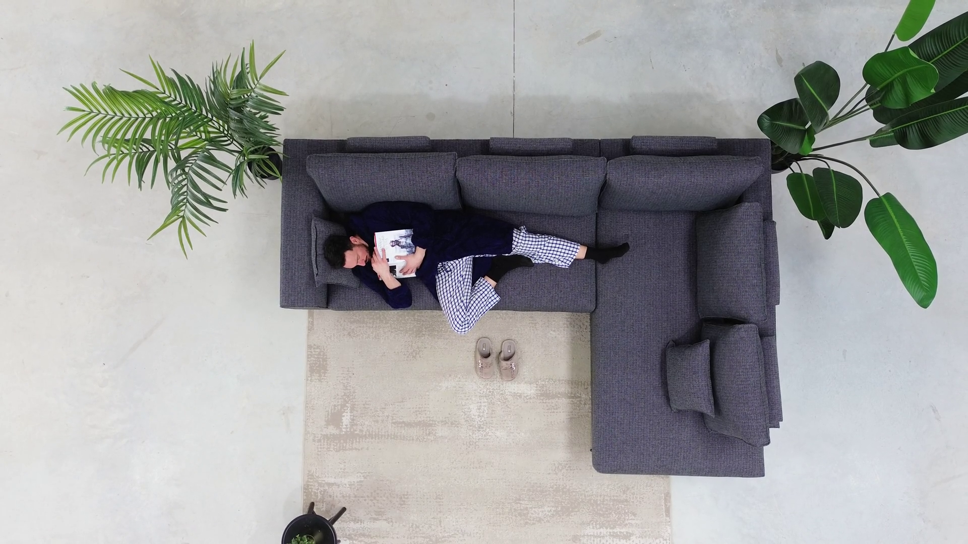 Aerial View Of Man Sleeping On Couch With Stock Footage SBV-352185097 ...