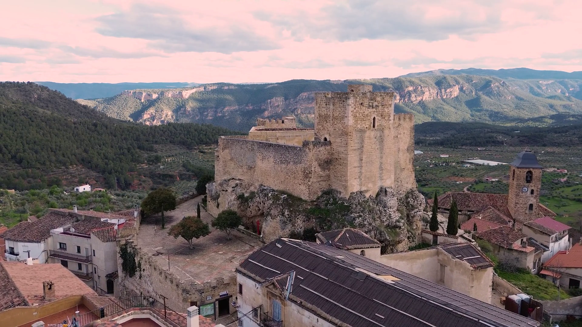 Aerial View Of Castle At Cityscape Of Yeste Stock Footage SBV-352185245 ...