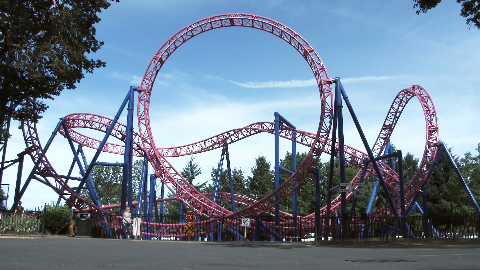 Amusement Park Rollercoaster Ride Wide Shot Stock Footage SBV-335765116 ...