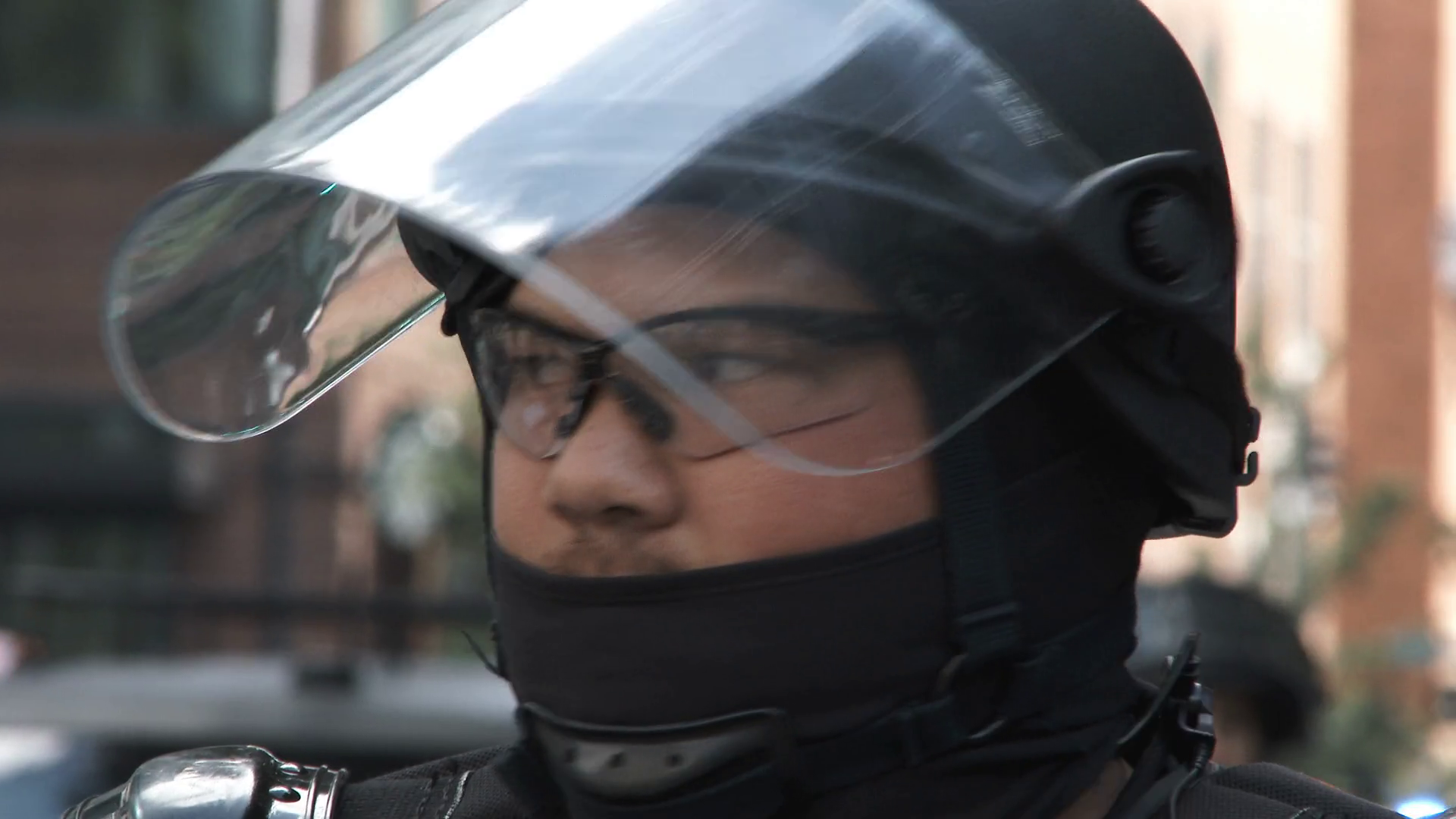 Close Up On Police Officer In Riot Gear Stock Footage SBV-328292073 ...