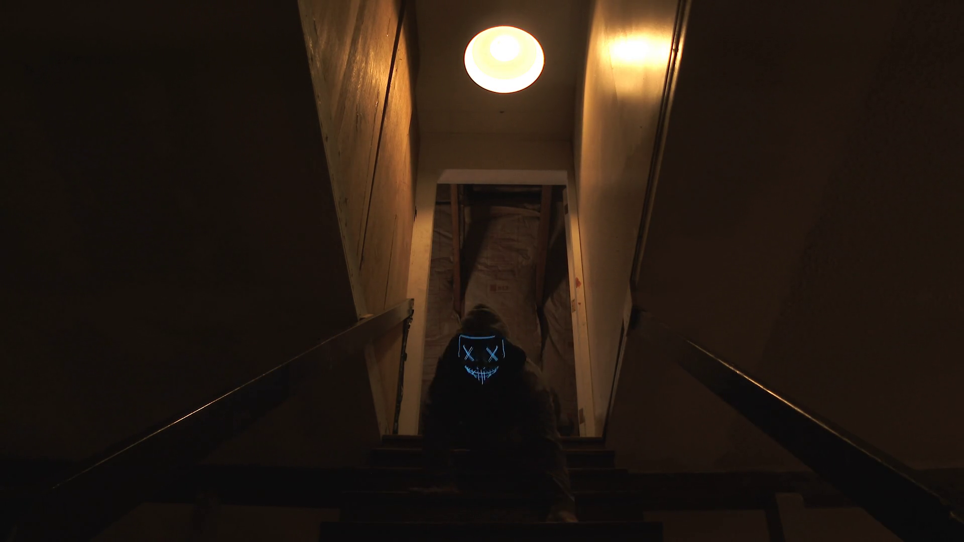 Scary Creep Crawls Down Spooky Staircase Stock Footage SBV-339007258 ...
