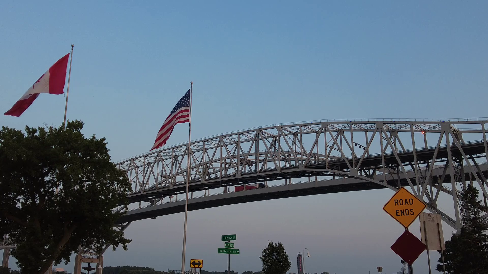 American Canadian Flags On Left Side Of Blue Stock Footage SBV ...