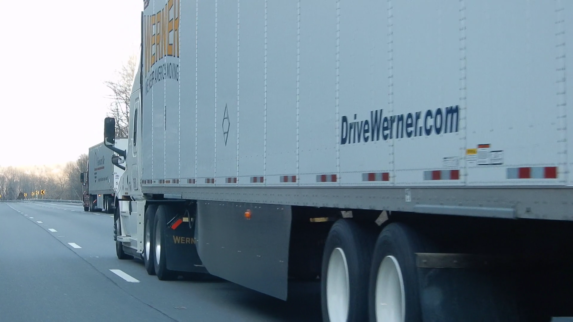 Driving Past Truckers Journey Takes Place On Stock Footage SBV ...