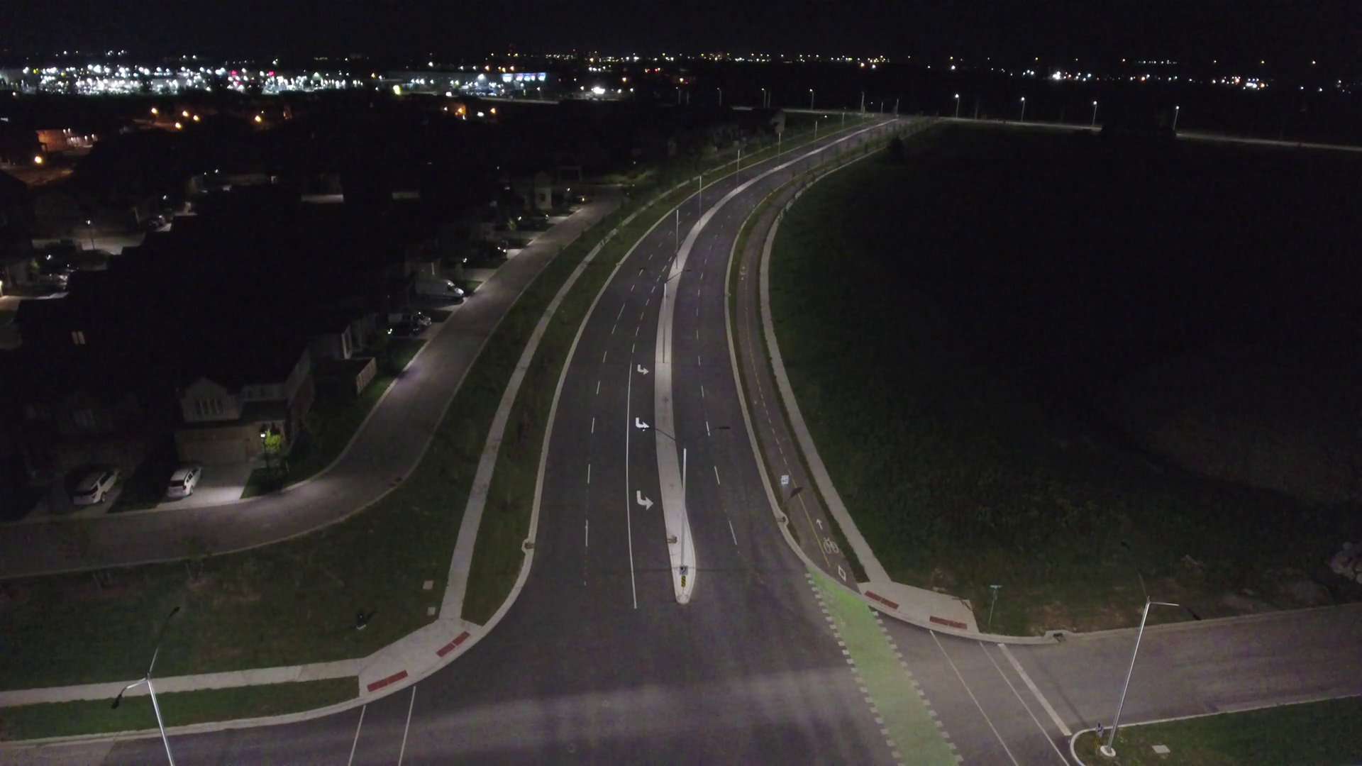 Empty Street Intersection At Night Aerial Stock Footage SBV-348414072 ...
