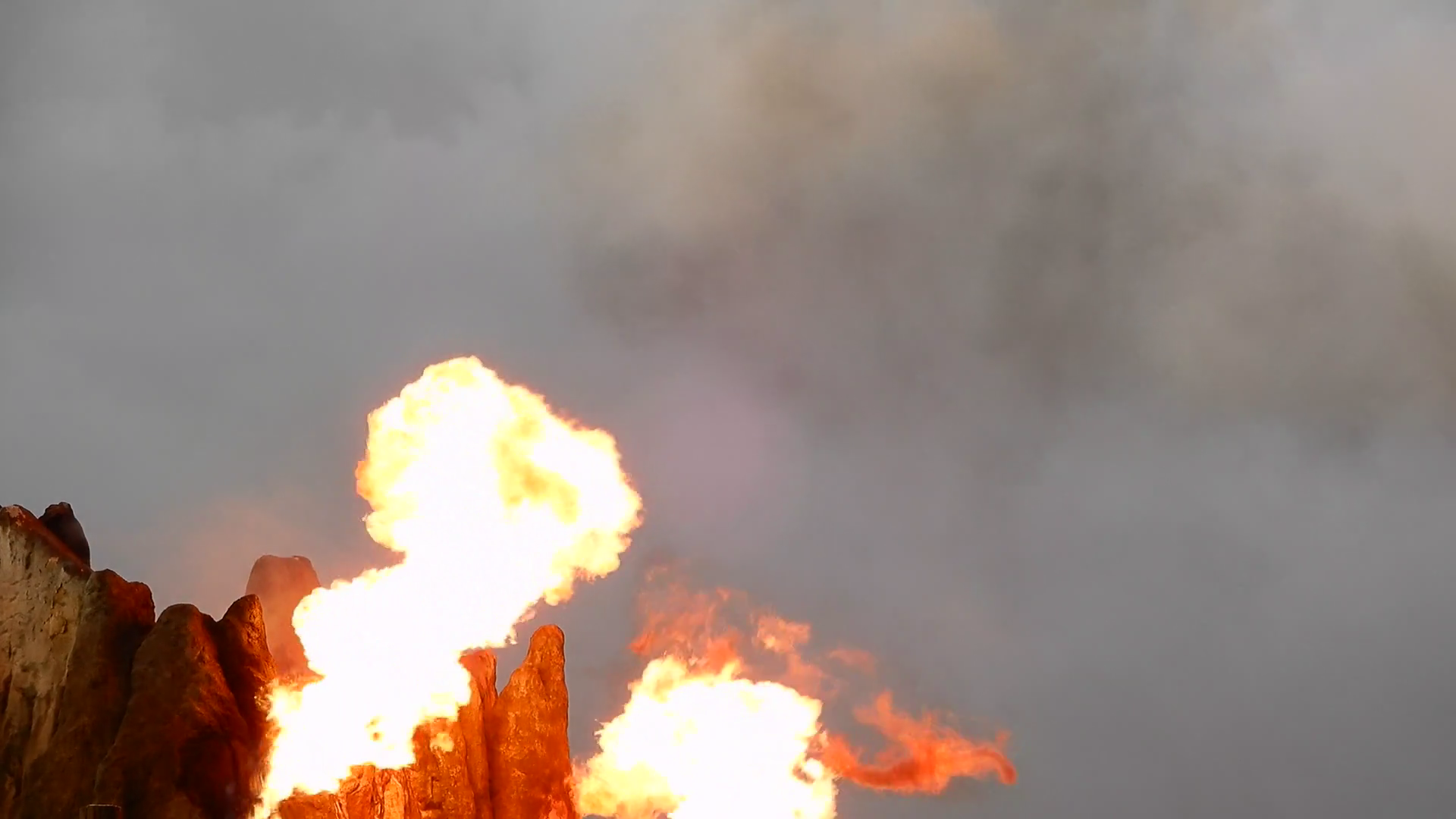 Flames With Smoke Emanate From Top Of Volcano Stock Footage SBV ...