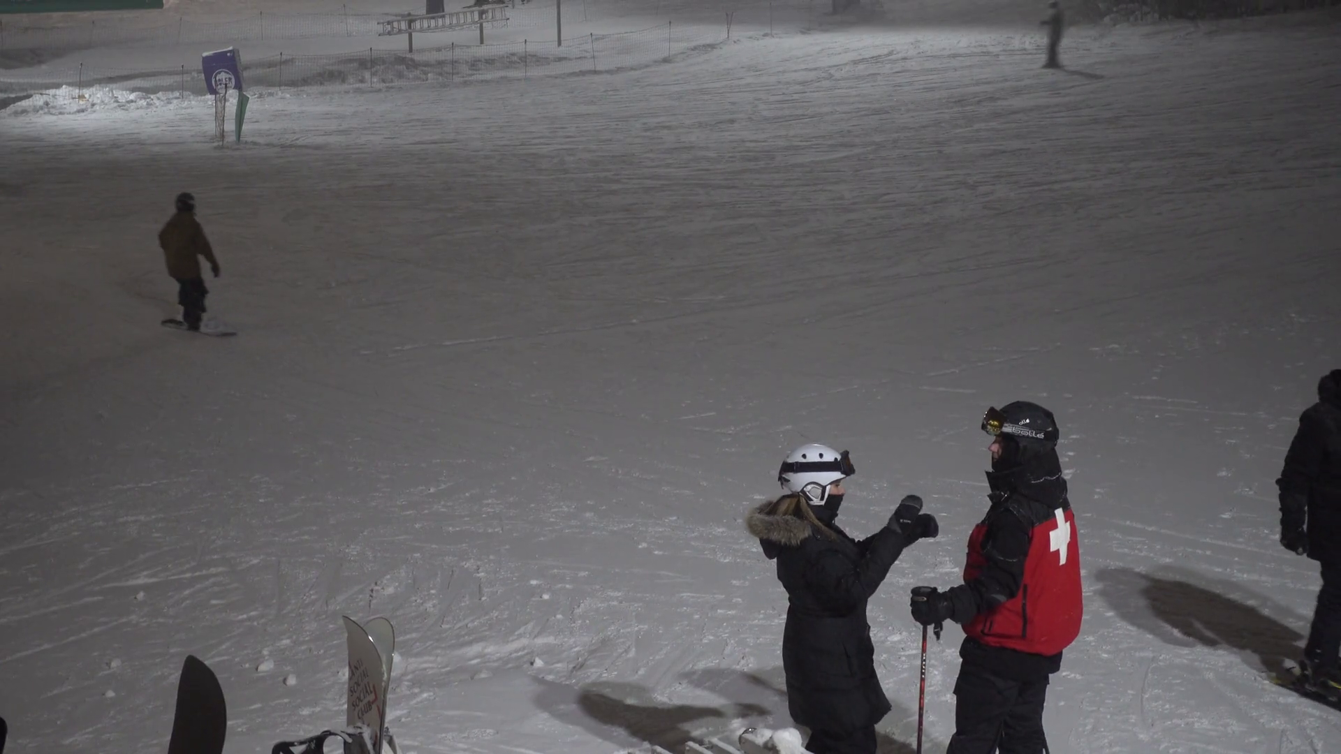 At Night Ski Patrol Woman Waving At Engaging Stock Footage SBV ...