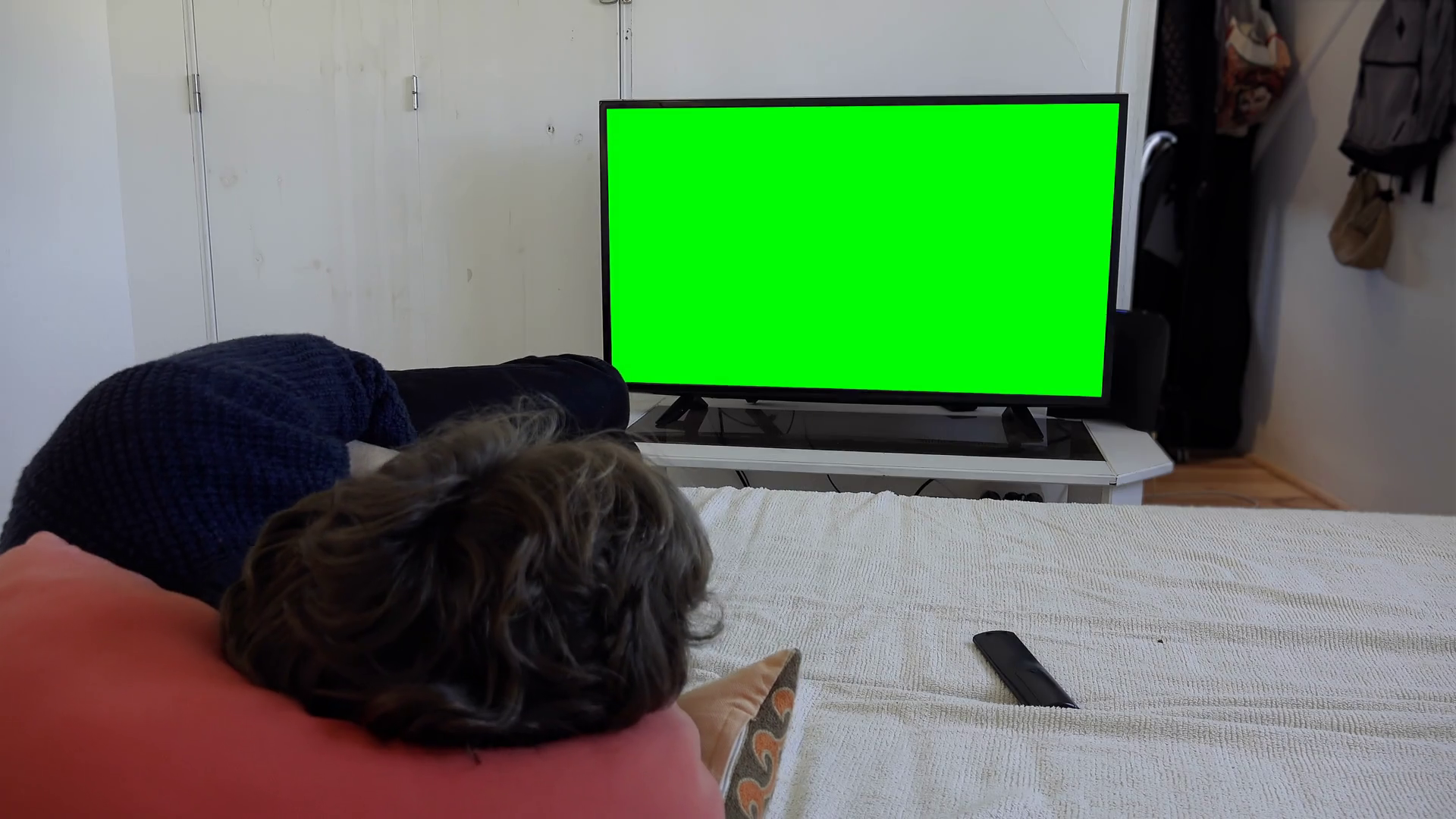 Man Watching Tv In Bed Green Screen Stock Footage SBV-352256152 ...