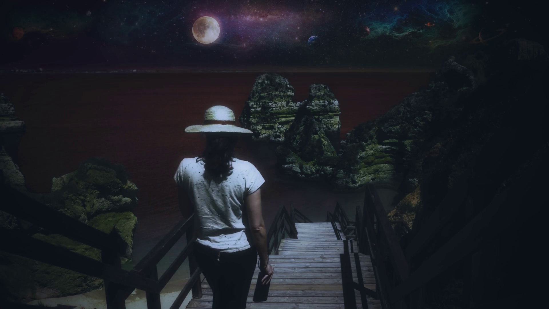 Woman Stairway Extraterrestrial Beach Night Stock Footage SBV-352354062 ...