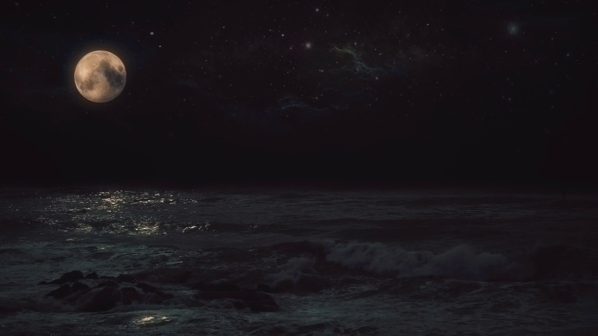 Full Moon Ocean Waves Moonlight Beach Night Stock Footage SBV-352357456 ...