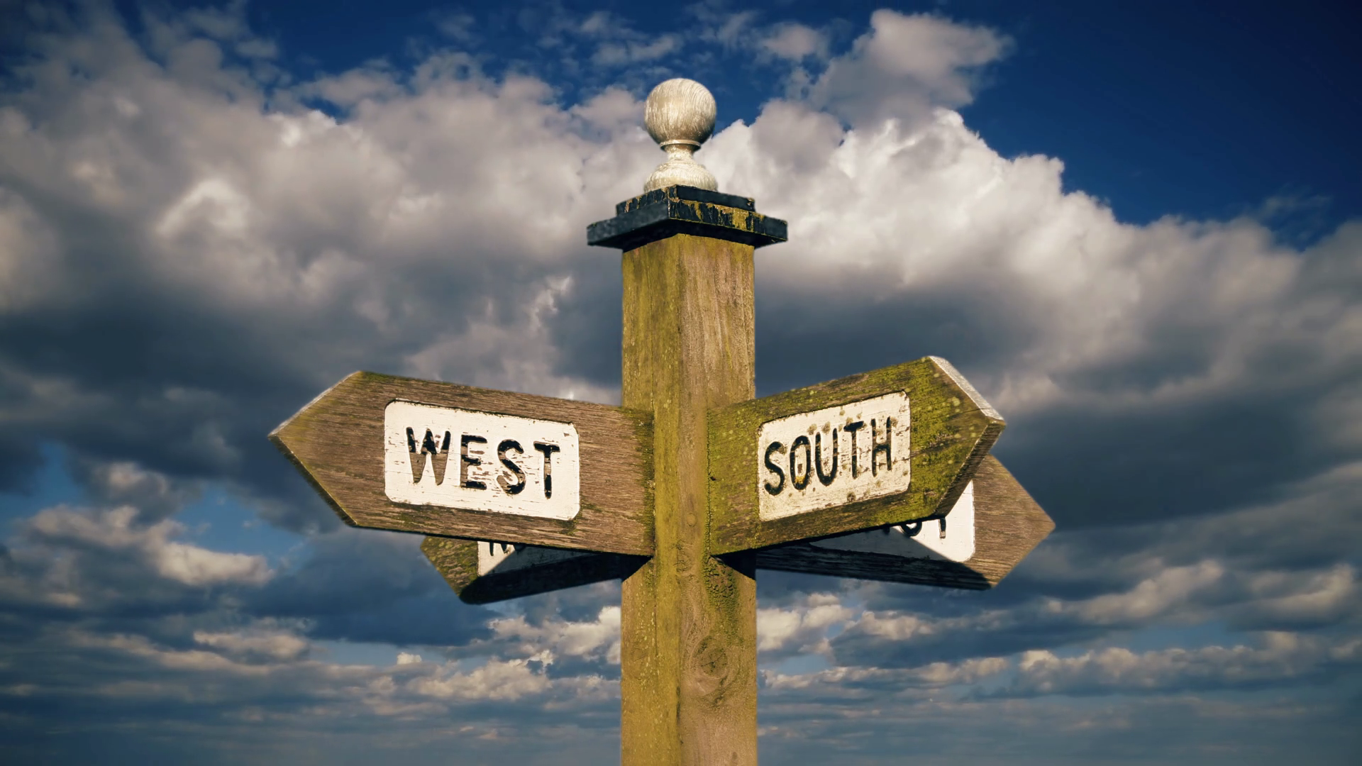 Signpost North South East West Cloudy Sky Stock Footage SBV-352426129 ...