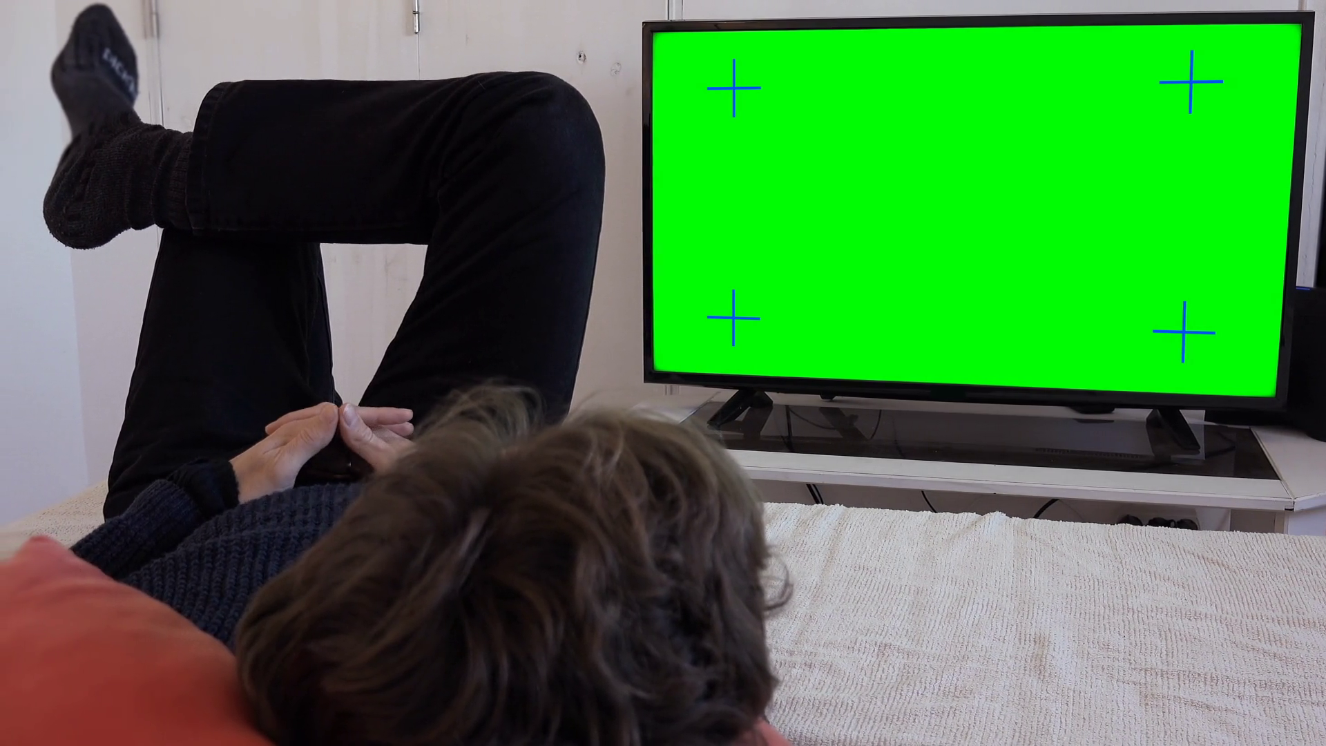 Man In Bed Watching Tv Green Screen Pan Stock Footage SBV-351927352 ...