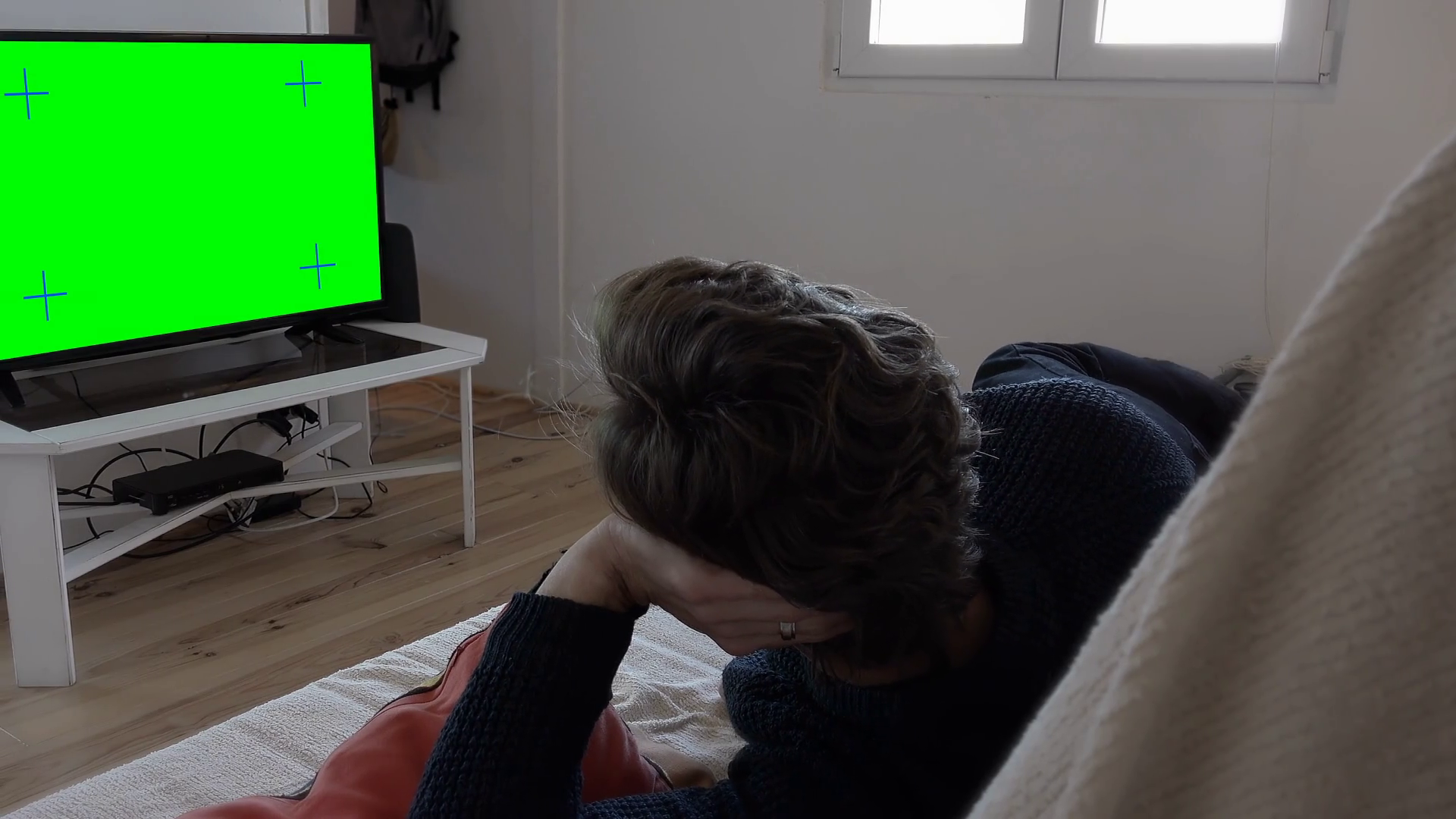 Man Watching Tv Green Screen Lying Dow Stock Footage SBV-351927194 ...