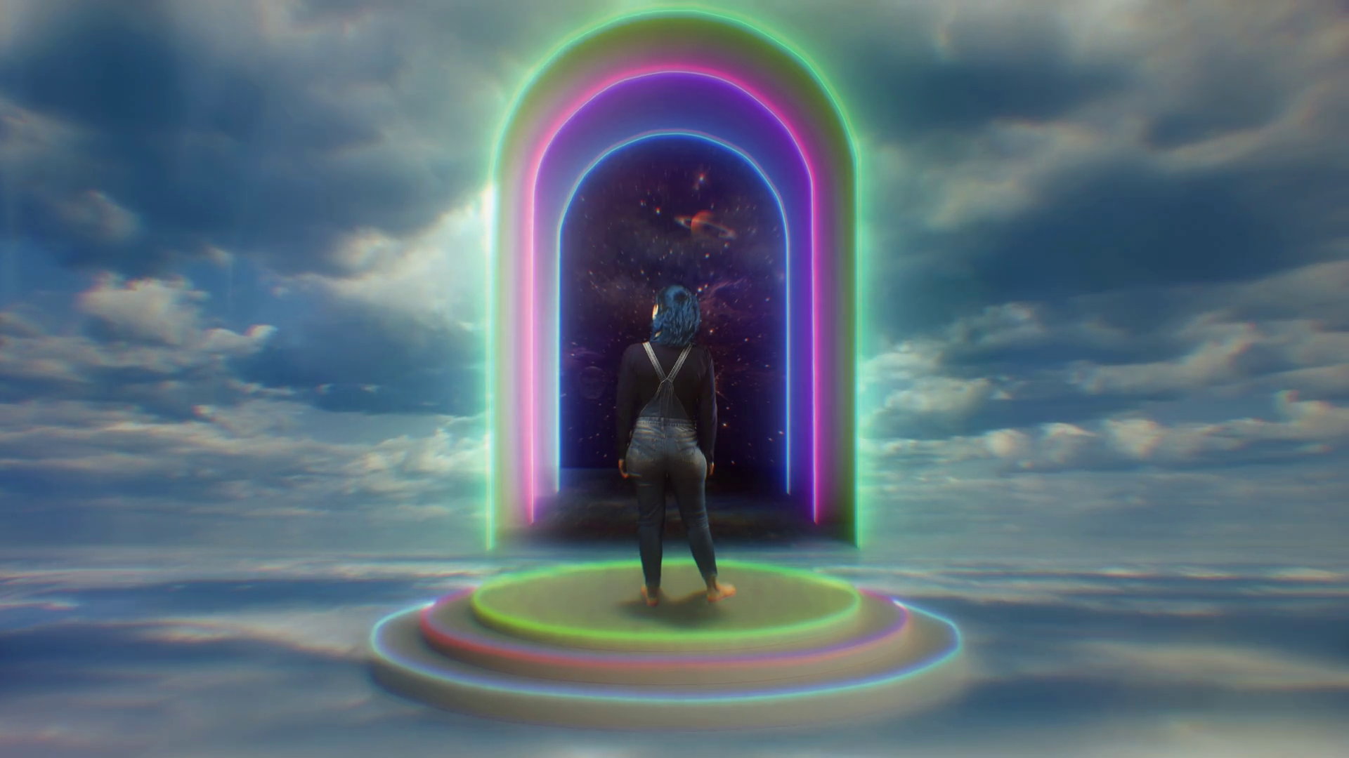 Rainbow Sky Portal Girl Looking Space Door Stock Footage SBV-352421602 ...