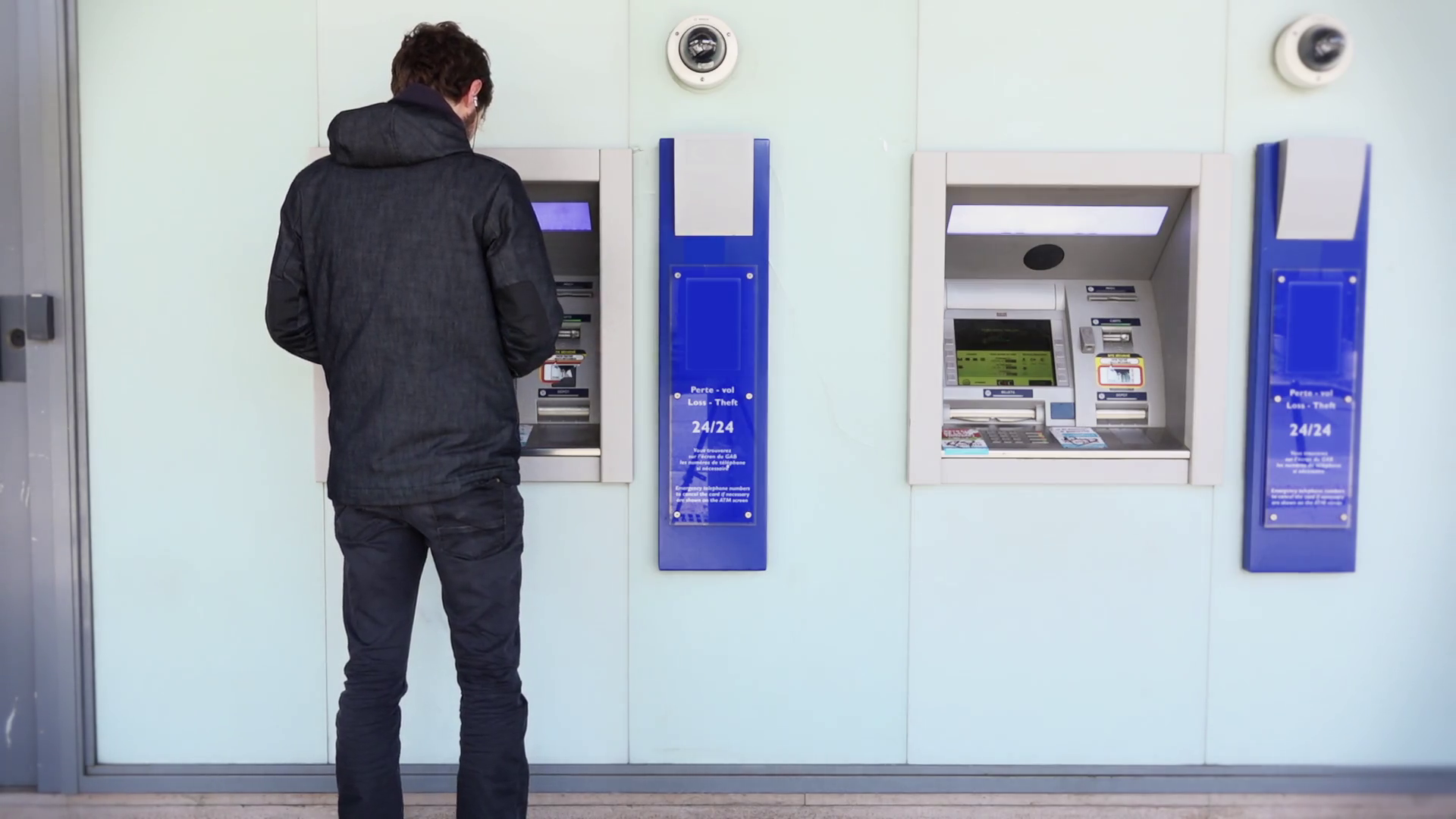 Man Using Atm Bank Machine Outdoors Stock Footage SBV-352138299 ...
