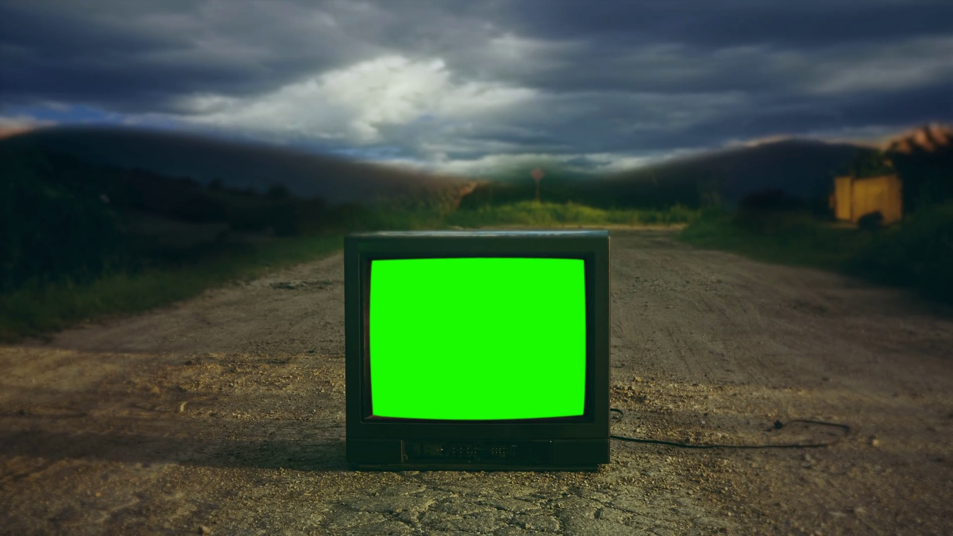 Green Screen Television On Dirt Road Zoom In Stock Footage SBV ...