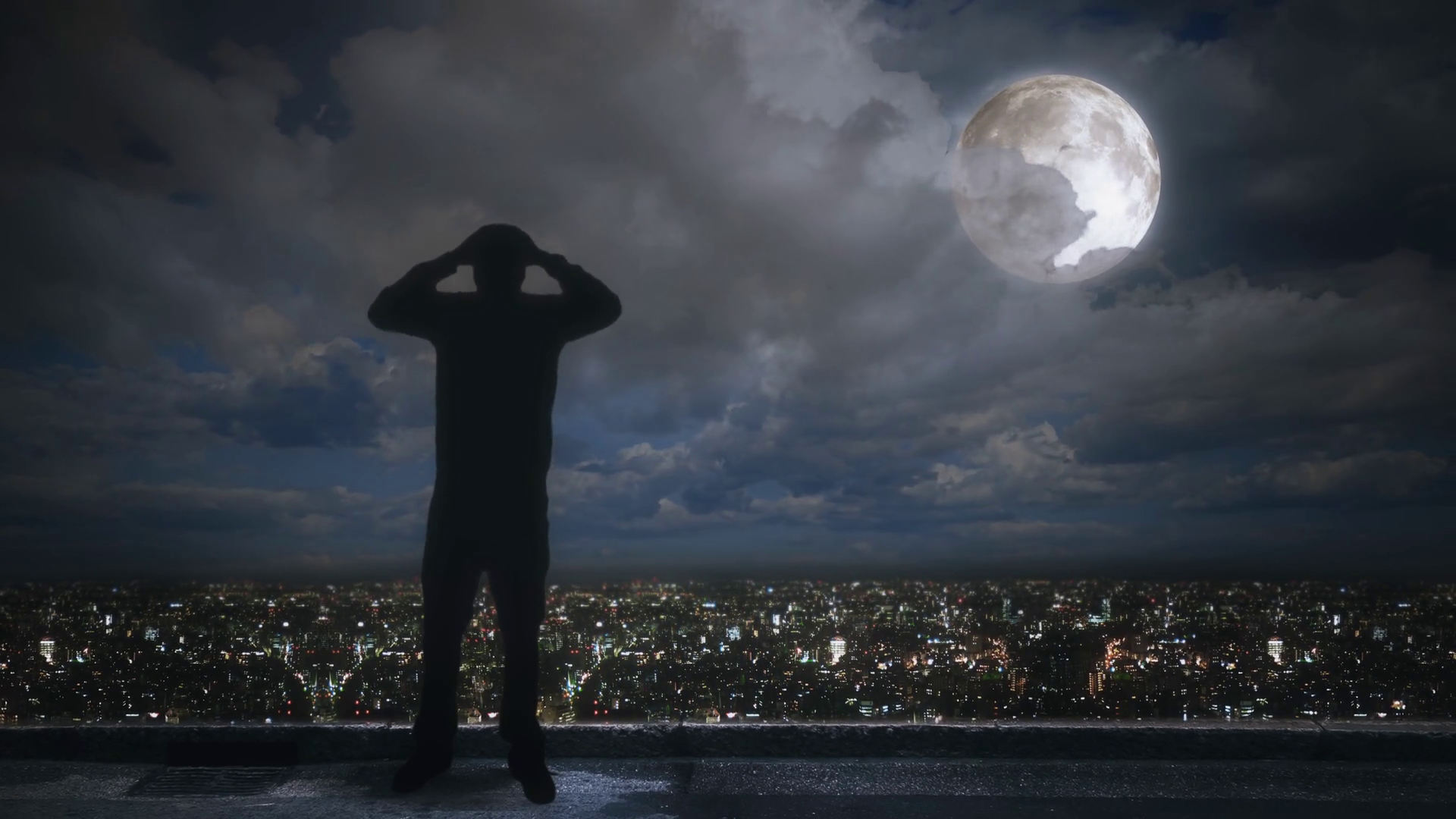 Sad Desperate Man Silhouette Under Moonlight Stock Footage SBV ...