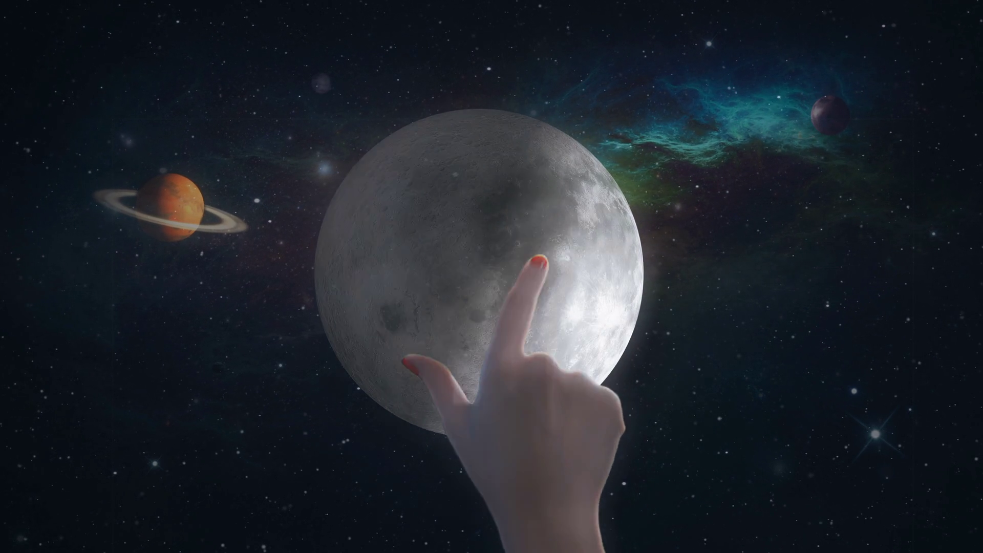 Finger Pinch Zoom In Full Moon In Deep Space Stock Footage SBV ...