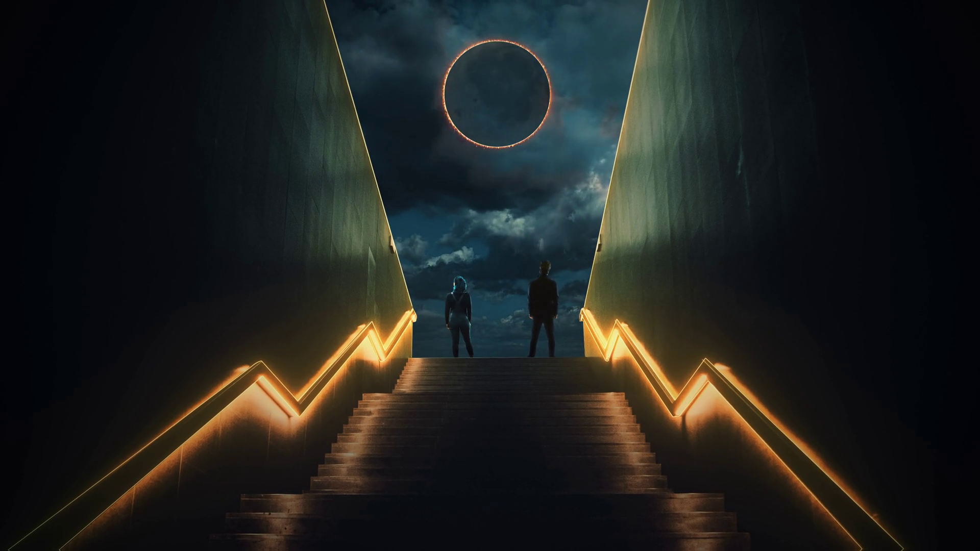 Solar Eclipse Couple Looking Cloudy Sky Stock Footage SBV-352336107 ...