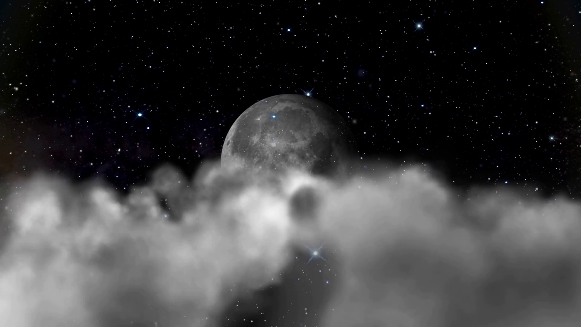Majestic Moon Surrounded Fog In Star Filled Stock Motion Graphics SBV ...