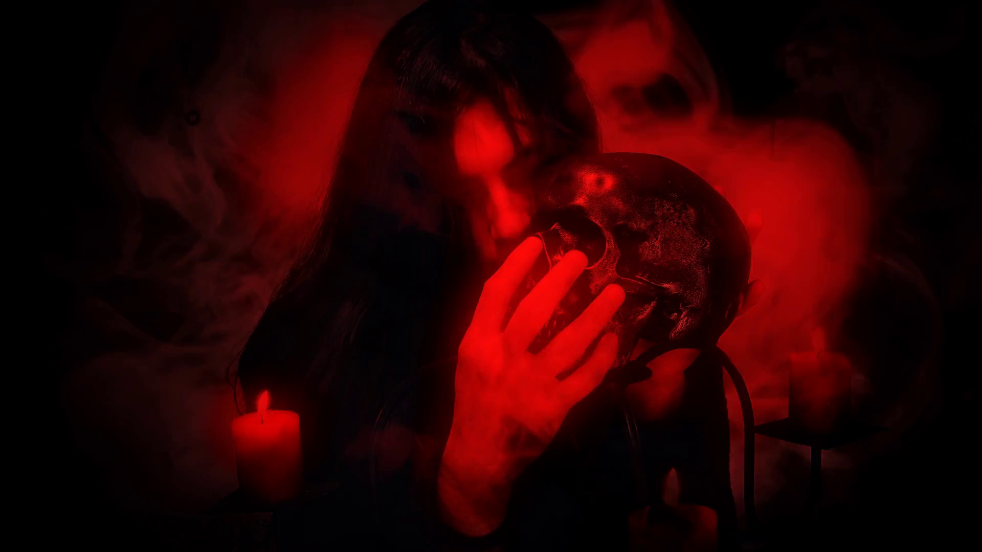 Satanic Man Black Magic Skull Under Red Stock Footage SBV-352282529 ...