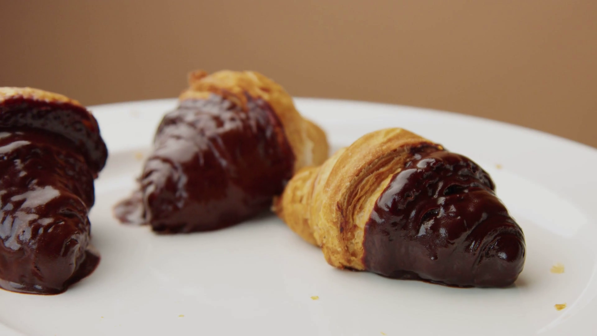 Three Croissant With Chocolate Topping On Stock Footage SBV-321182374 ...