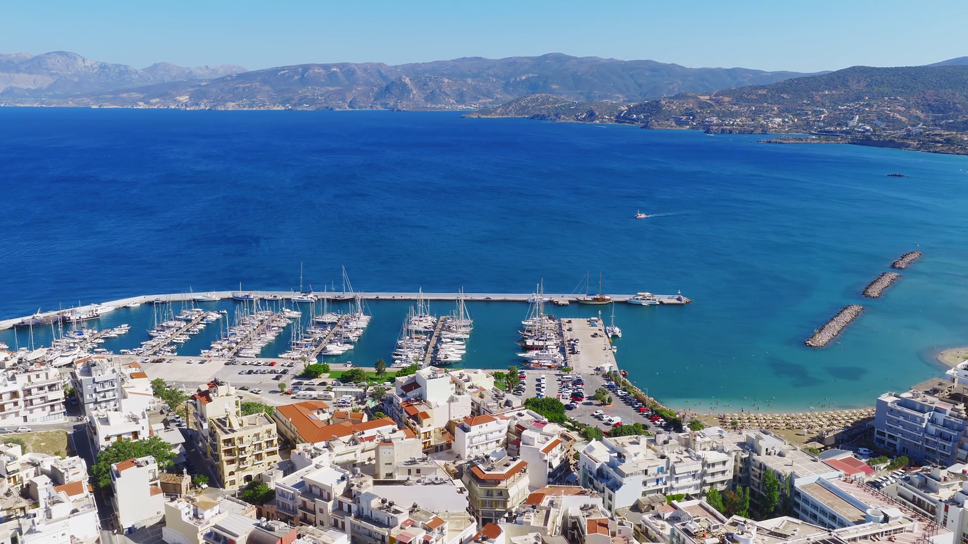 Aerial View Of Agios Nikolaos Crete Showing Stock Footage SBV-352640732 ...