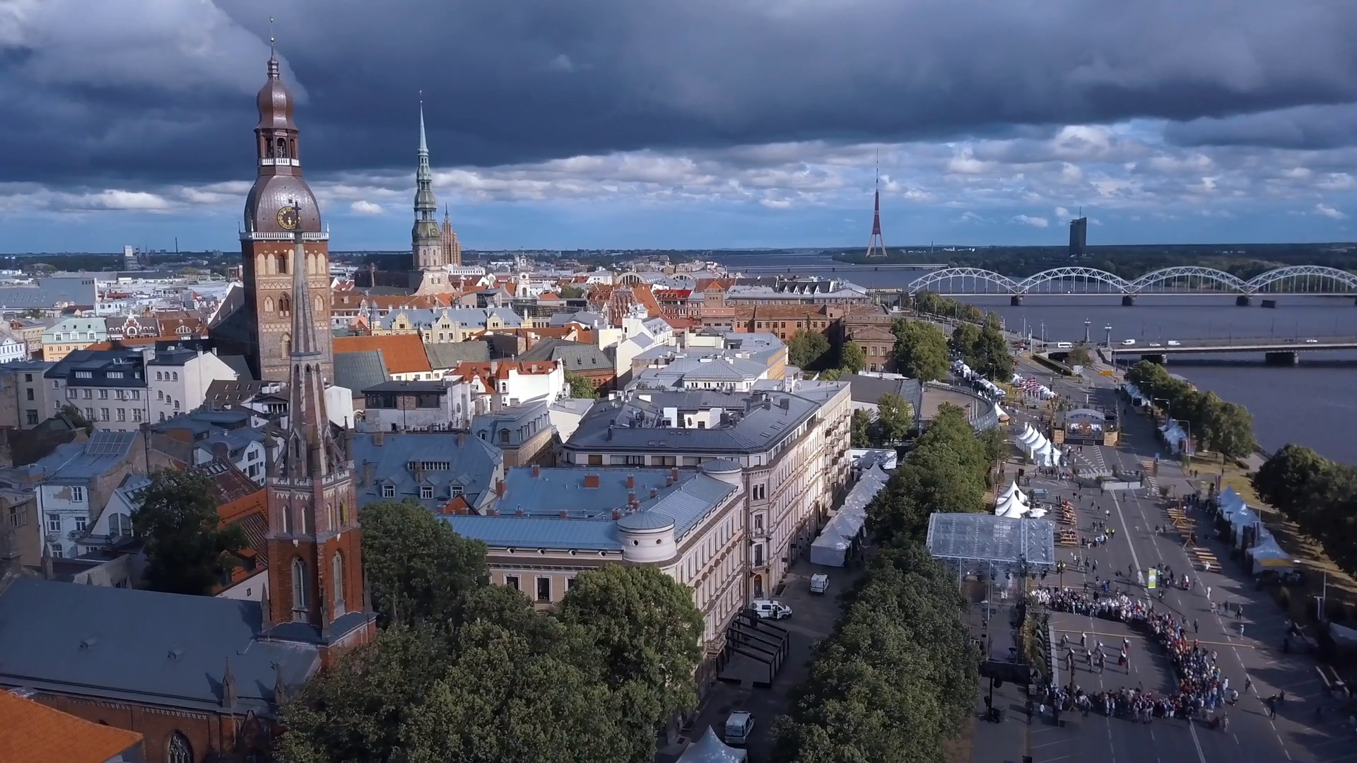 Aerial View Of Riga Old Town Celebrating Stock Footage SBV-327792030 ...