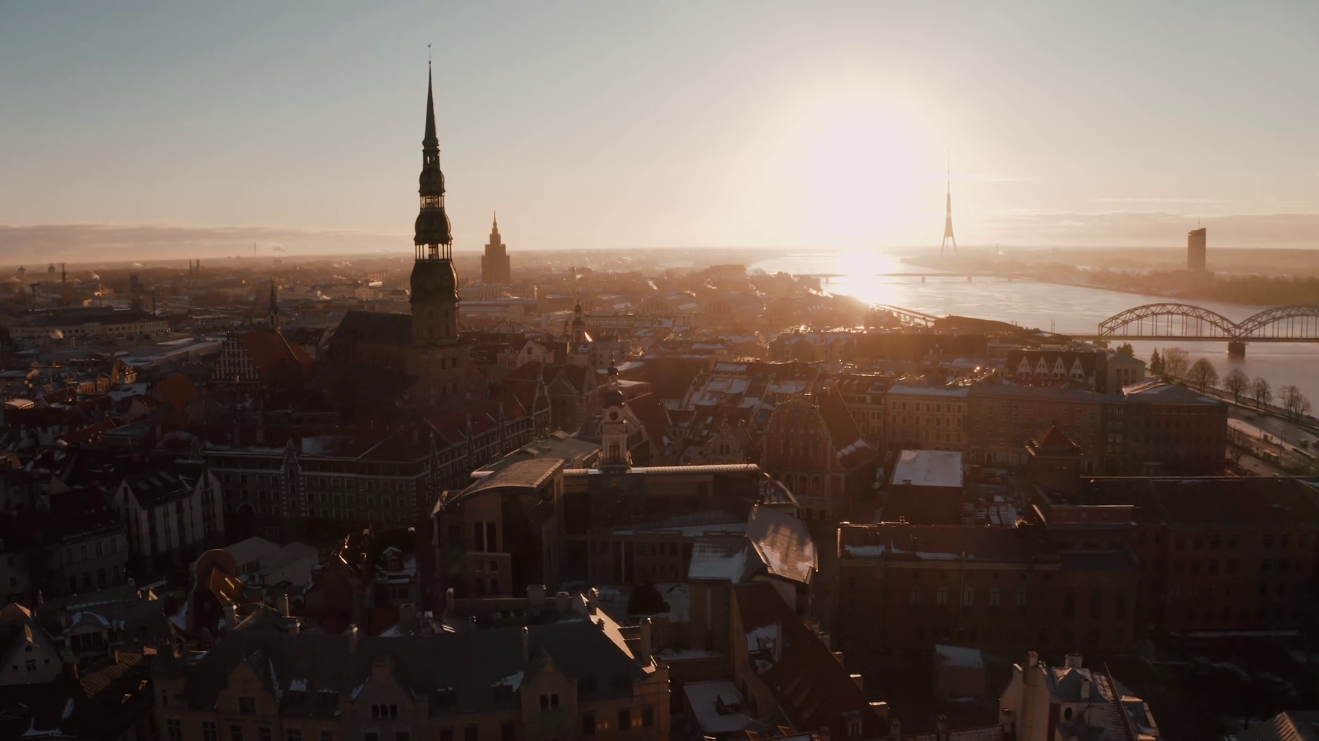 Aerial View Of Riga Old Town During Sunset Stock Footage SBV-334709500 ...