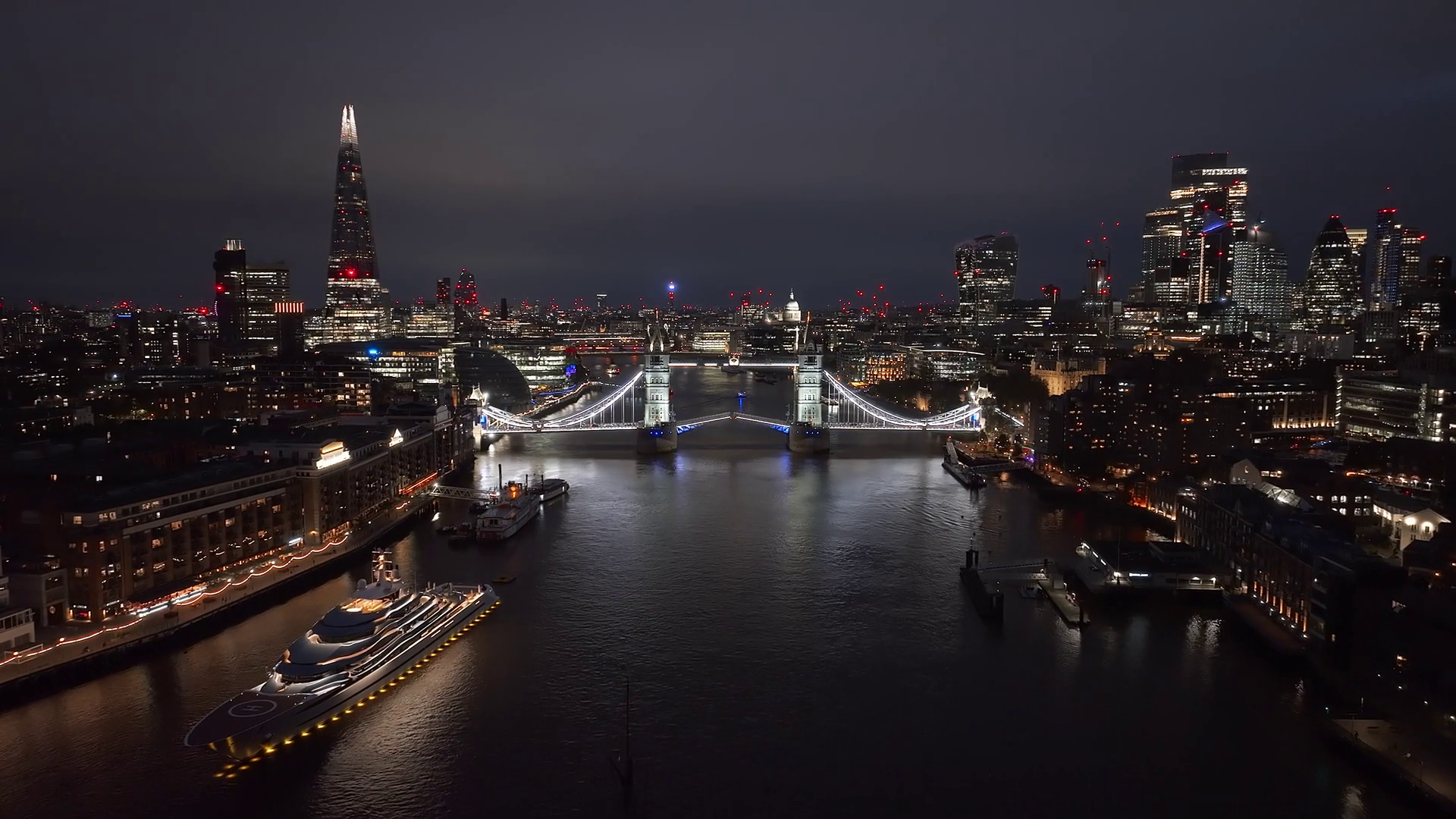 Aerial Night View Of Lifting Up Tower Bridge Stock Footage SBV ...