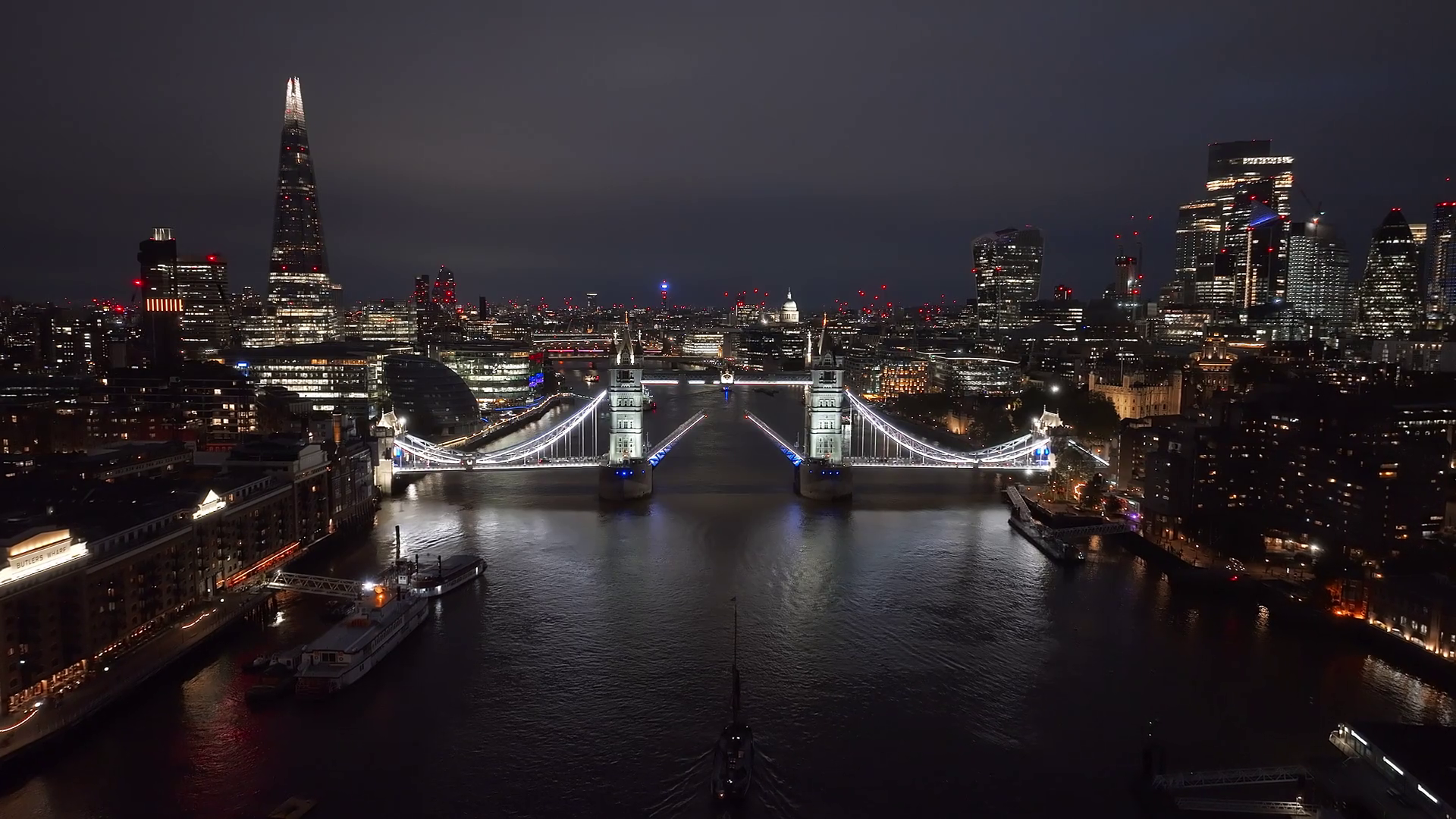 Nighttime Aerial View: Tower Bridge In London Stock Footage SBV ...