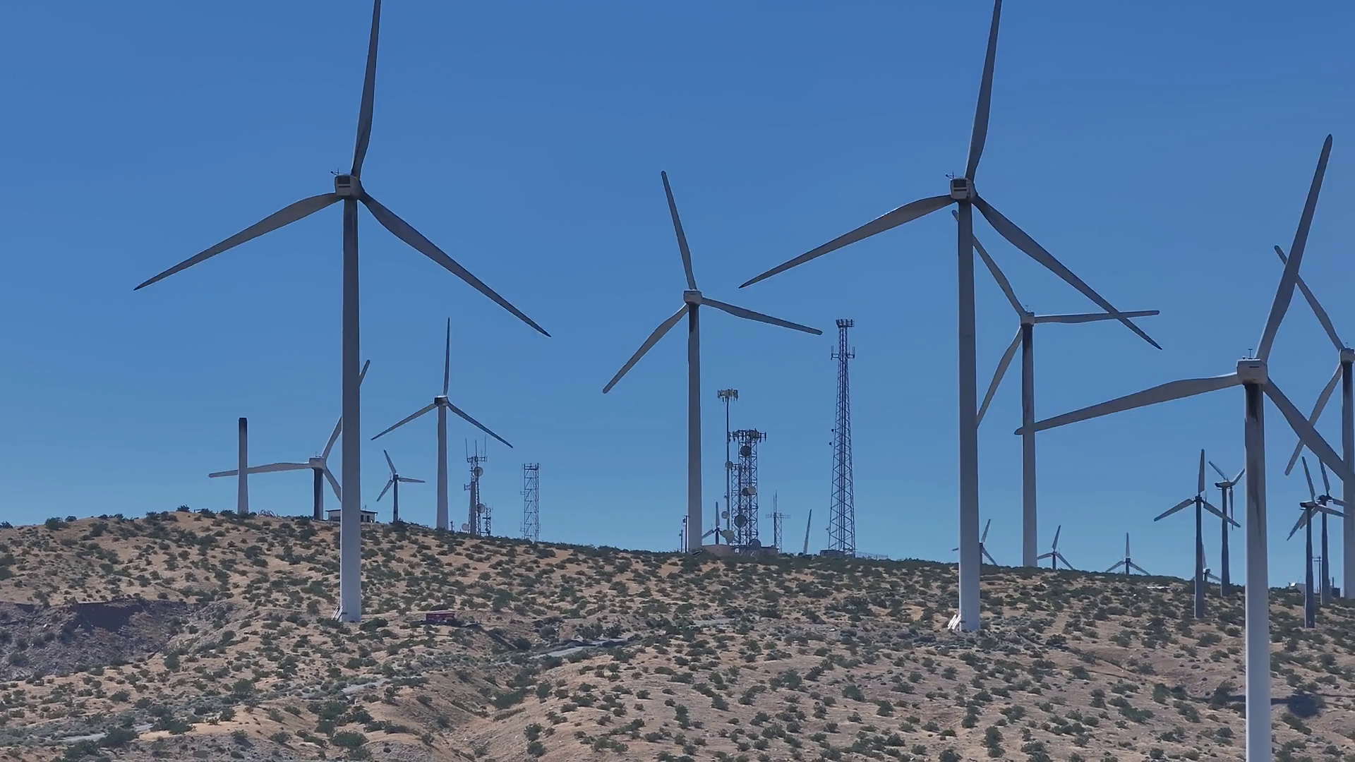 Aerial View Of Large-scale Wind Turbine Farm Stock Footage SBV ...