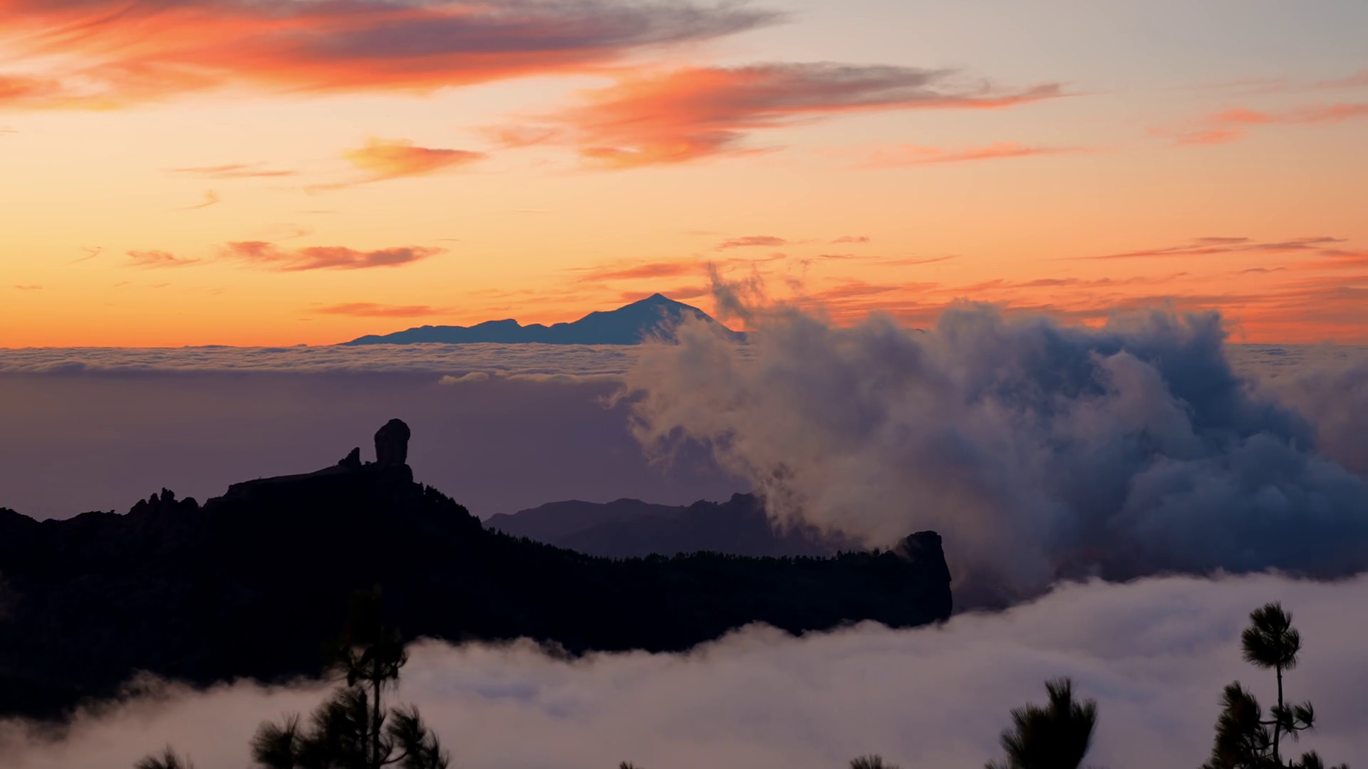 Magical Sunset Above Clouds Of Teide Volcano Stock Footage SBV ...
