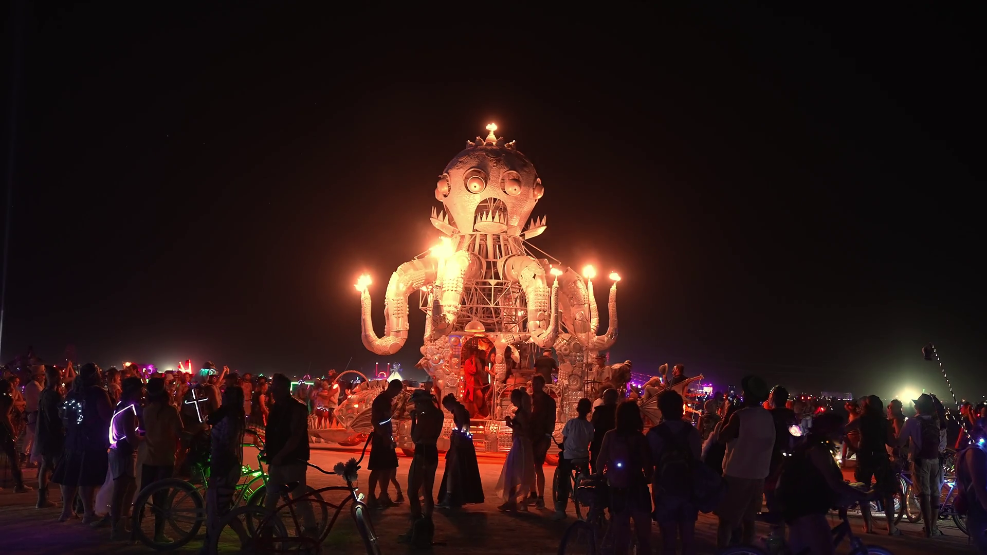 Huge Octopus Art Car Installation Emits Fire Stock Footage SBV ...