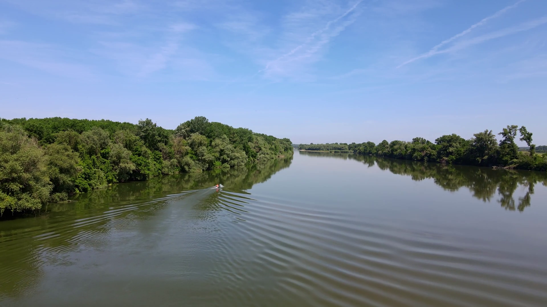Drone View Of Floating Boat Above River Stock Footage SBV-348393097 ...
